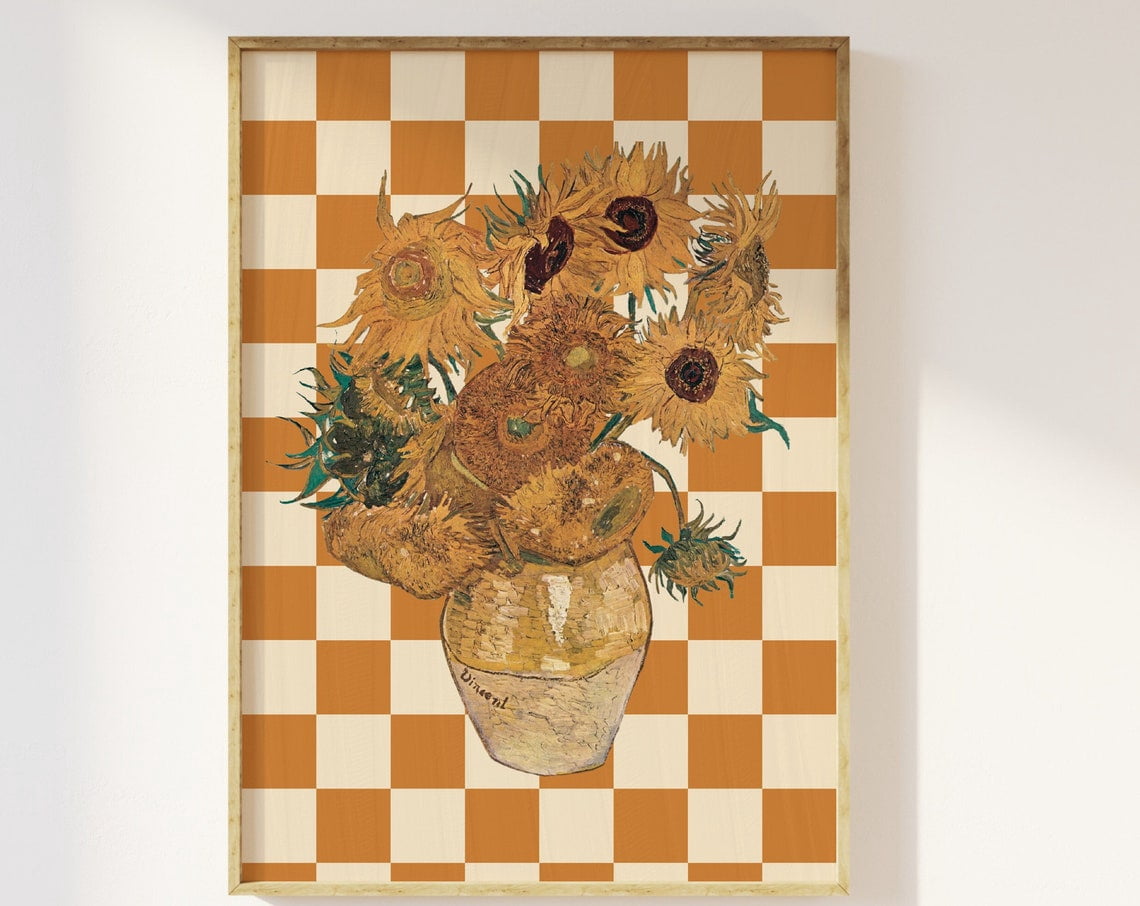 Vincent Van Gogh Sunflowers Checkerboard Print - Burnt Orange ...