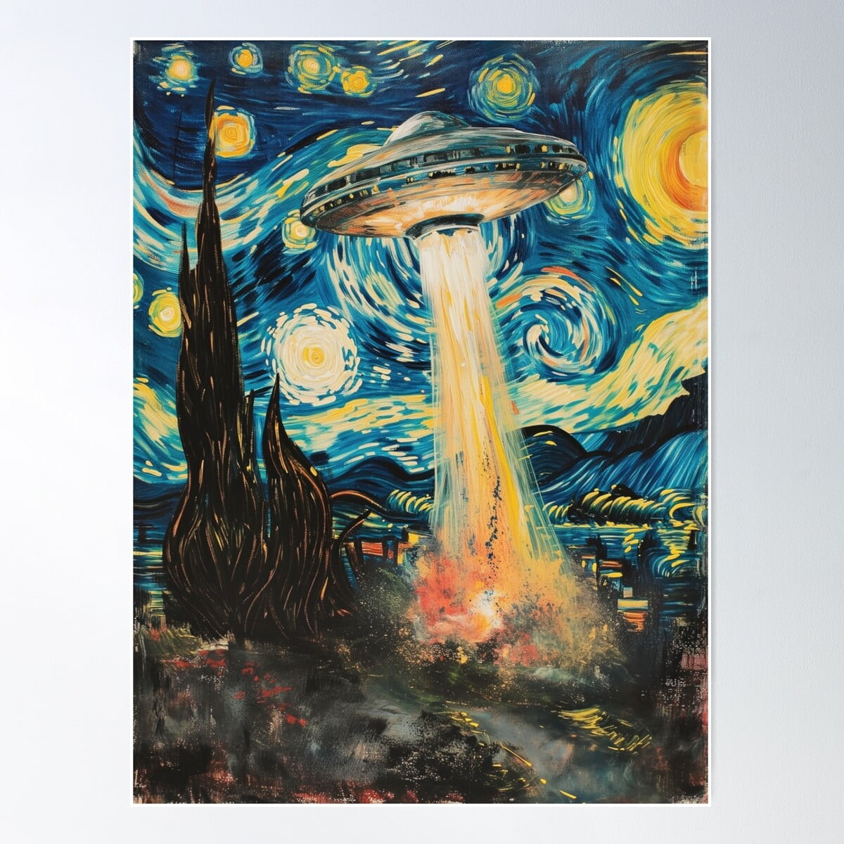 Vincent Van Gogh - The Starry Night Ufo Invasion, Alien Invasion Poster ...