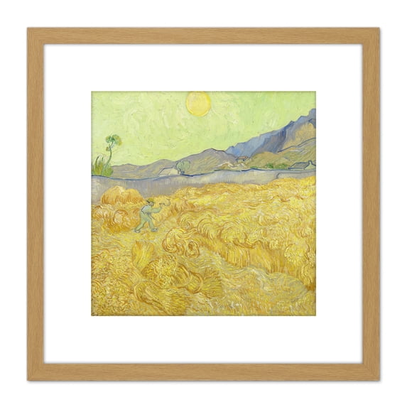 Vincent Van Gogh Wheatfield With A Reaper 8X8 Inch Square Wooden Framed ...