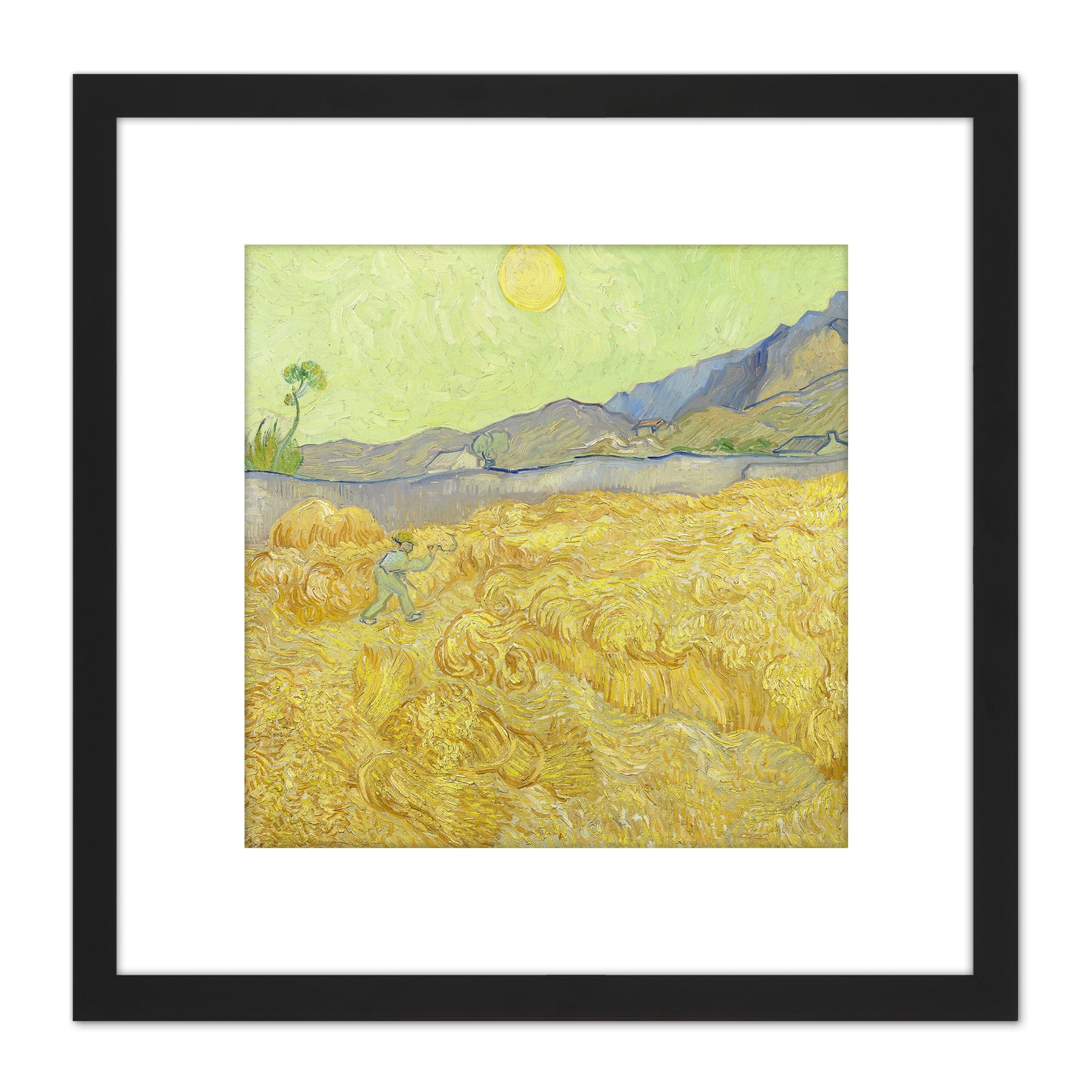 Vincent Van Gogh Wheatfield With A Reaper 8X8 Inch Square Wooden Framed ...