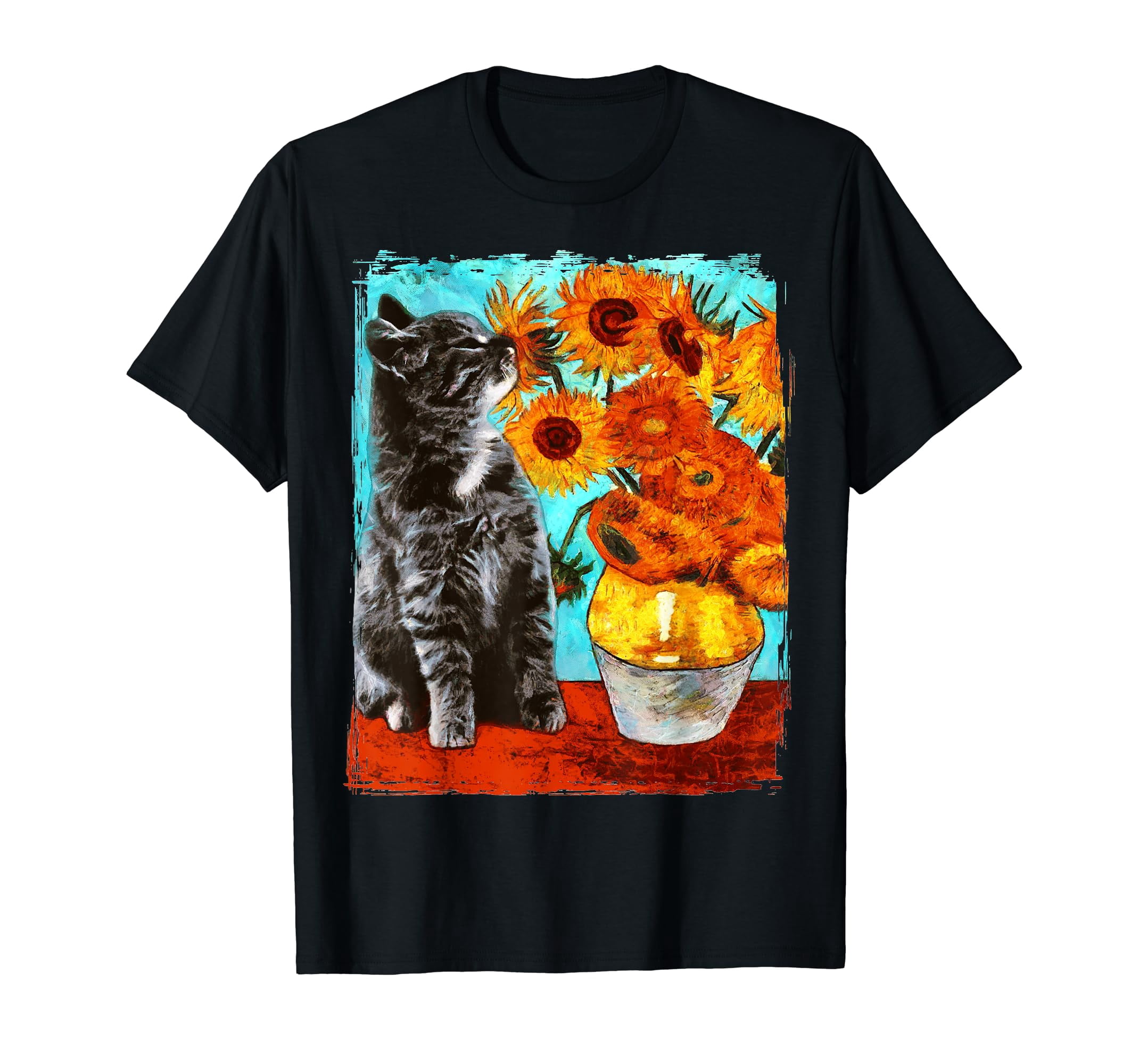 Vincent van Gogh Famous Painting Sunflower Art Cat Lover Men Casual T ...