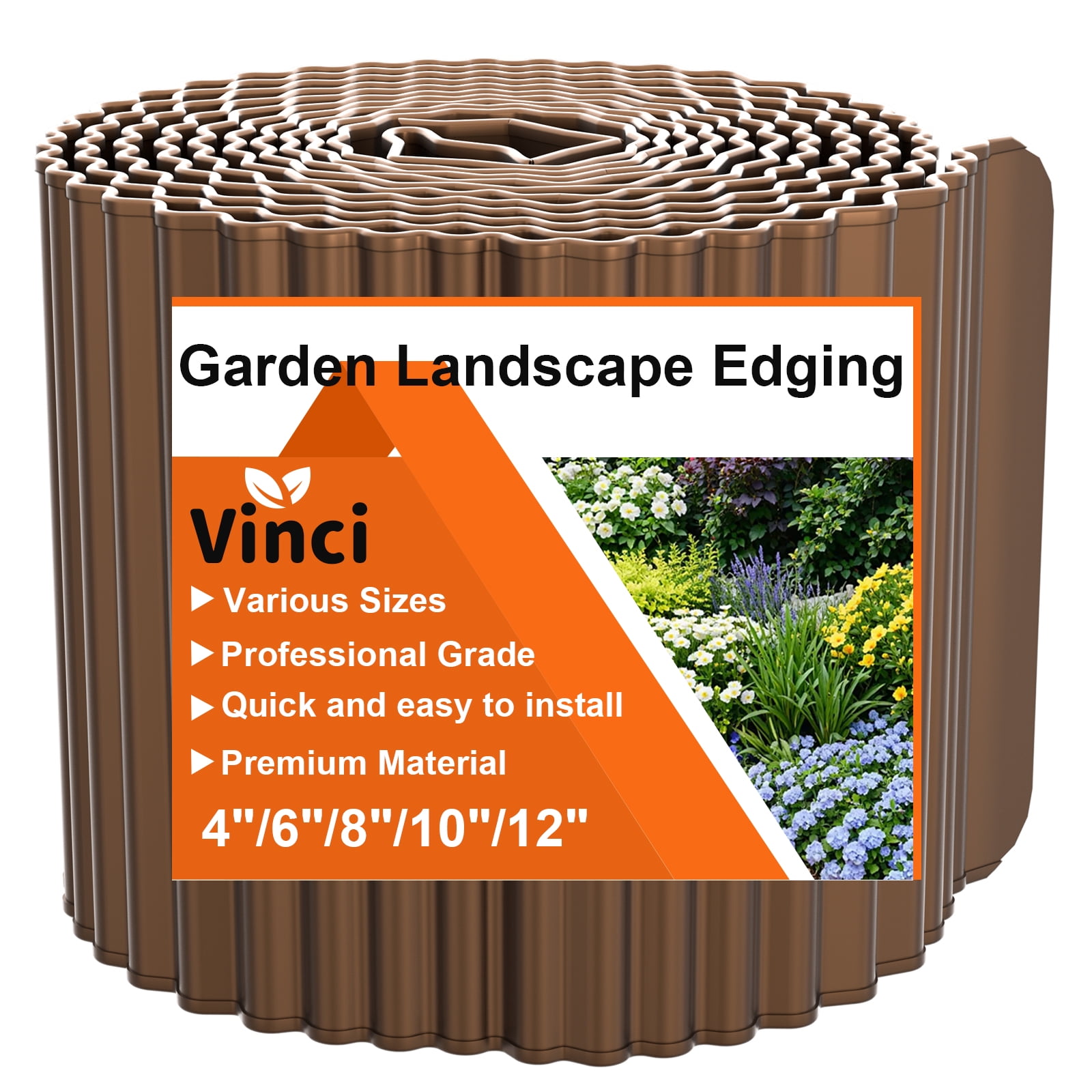 Vinci Garden Landscape Edging Border, 12 Inch x 10 FT Corrugated Sturdy ...