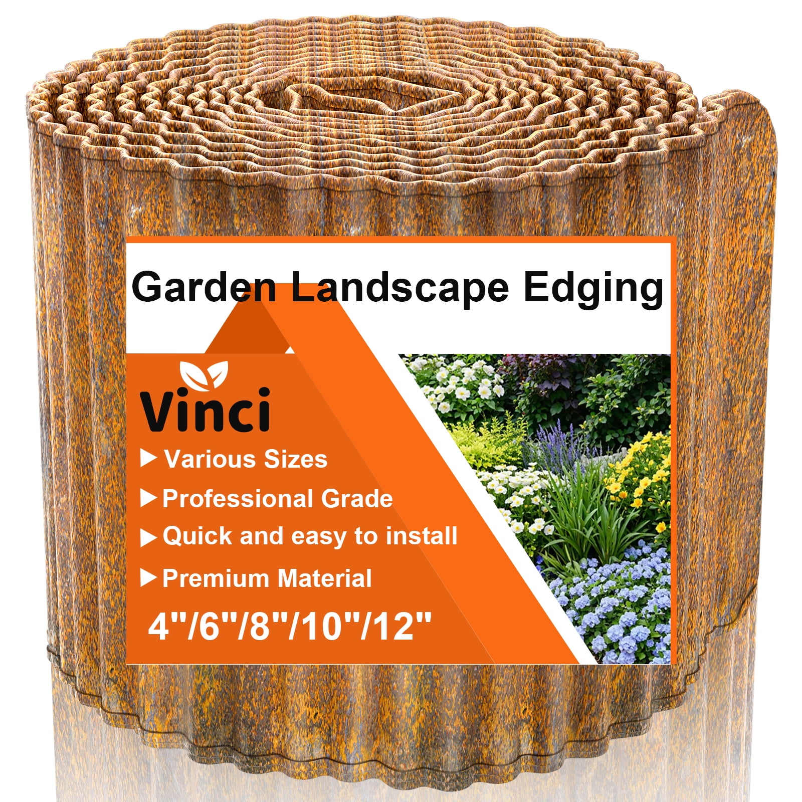Vinci Garden Landscape Edging Border, 8 Inch x 10 FT Corrugated Sturdy ...