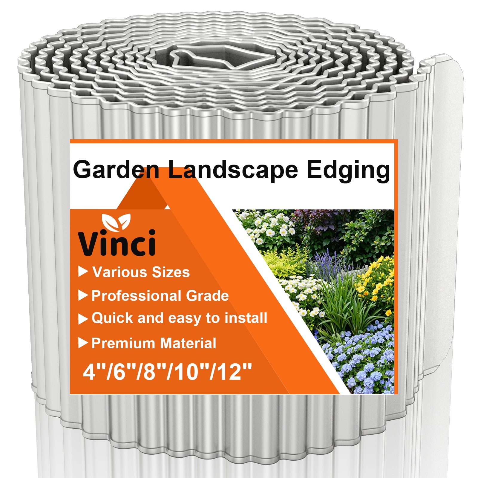Vinci Garden Landscape Edging Border, 8 Inch x 10 FT Corrugated Sturdy ...