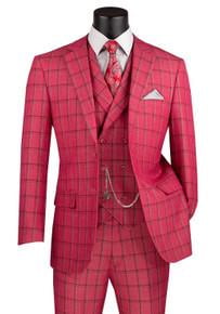 Vinci Men's 3 Piece Rapsberry Red Plaid Suit with Vest MV2W-4 - Walmart.com