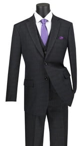 Vinci Men's Black Windowpane 3 Piece Suit Muted Plaid V2RW-15 - Walmart.com