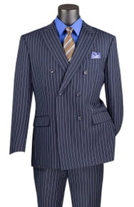 Vinci Men's Navy Blue 1930s Banker Stripe Double Breasted Suits F-DSS ...