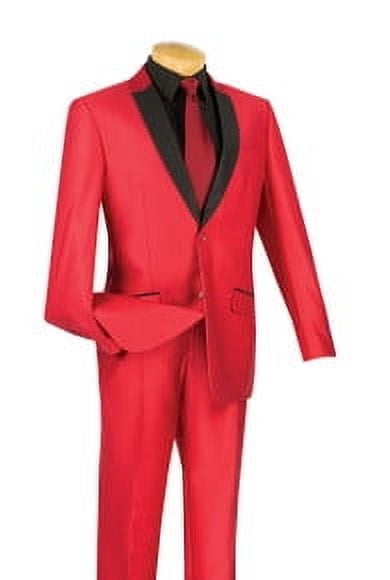 Vinci Men's Slim Fit Red Sharkskin Shiny Fitted Tuxedo Style Suit S2PS ...