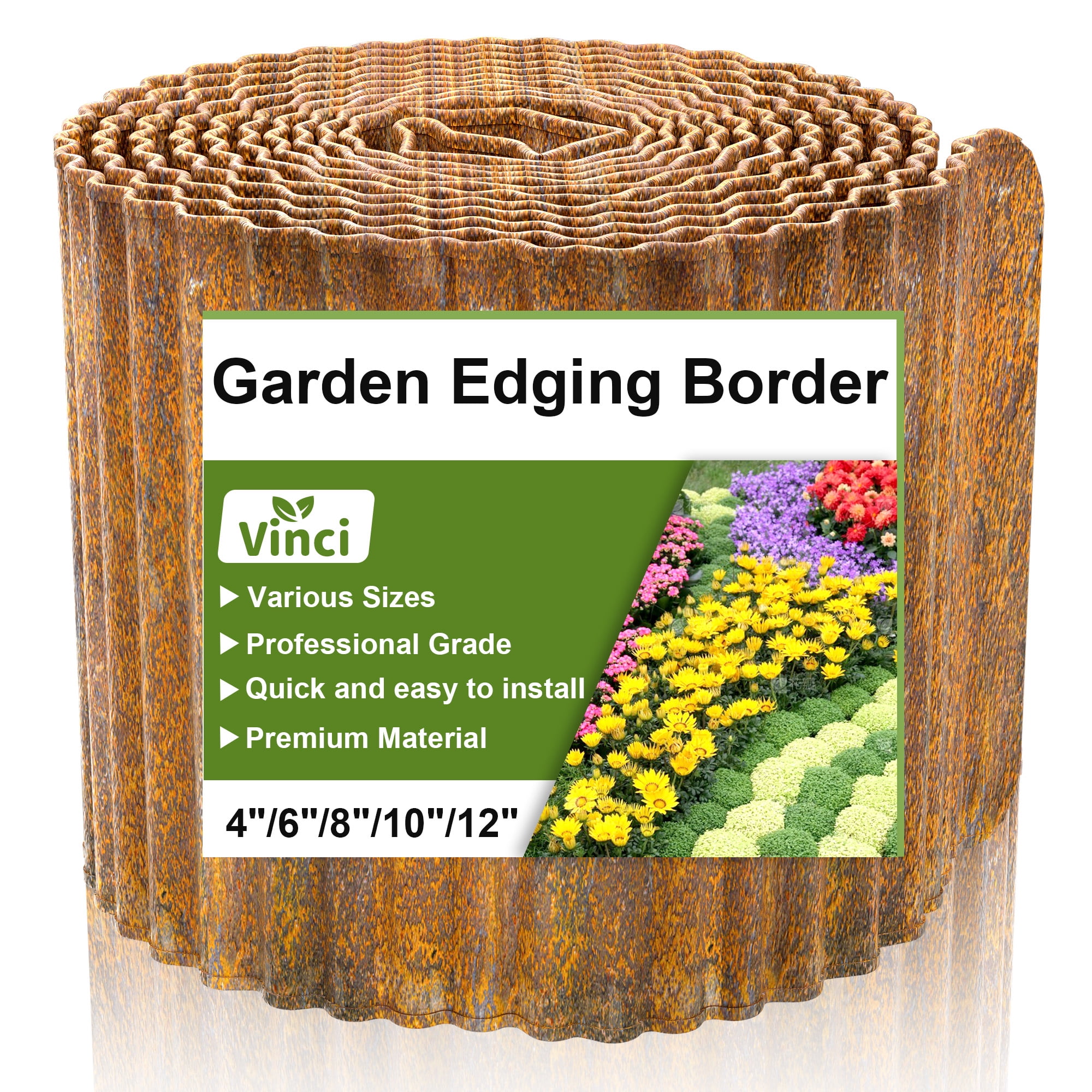 Vinci Metal Landscape Edging Border, 10 Inch x 20 FT Corrugated Steel ...