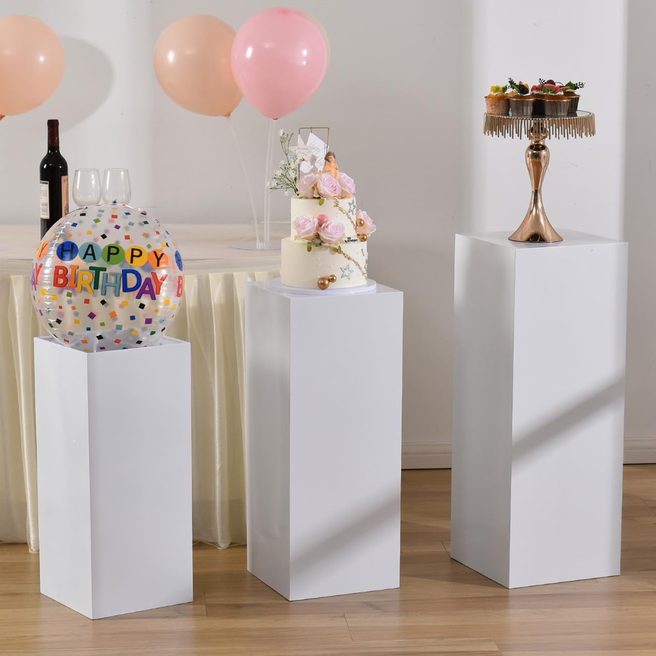 Vincidern 3PCs Metal Pedestal Stand for Party, White Display Stands ...