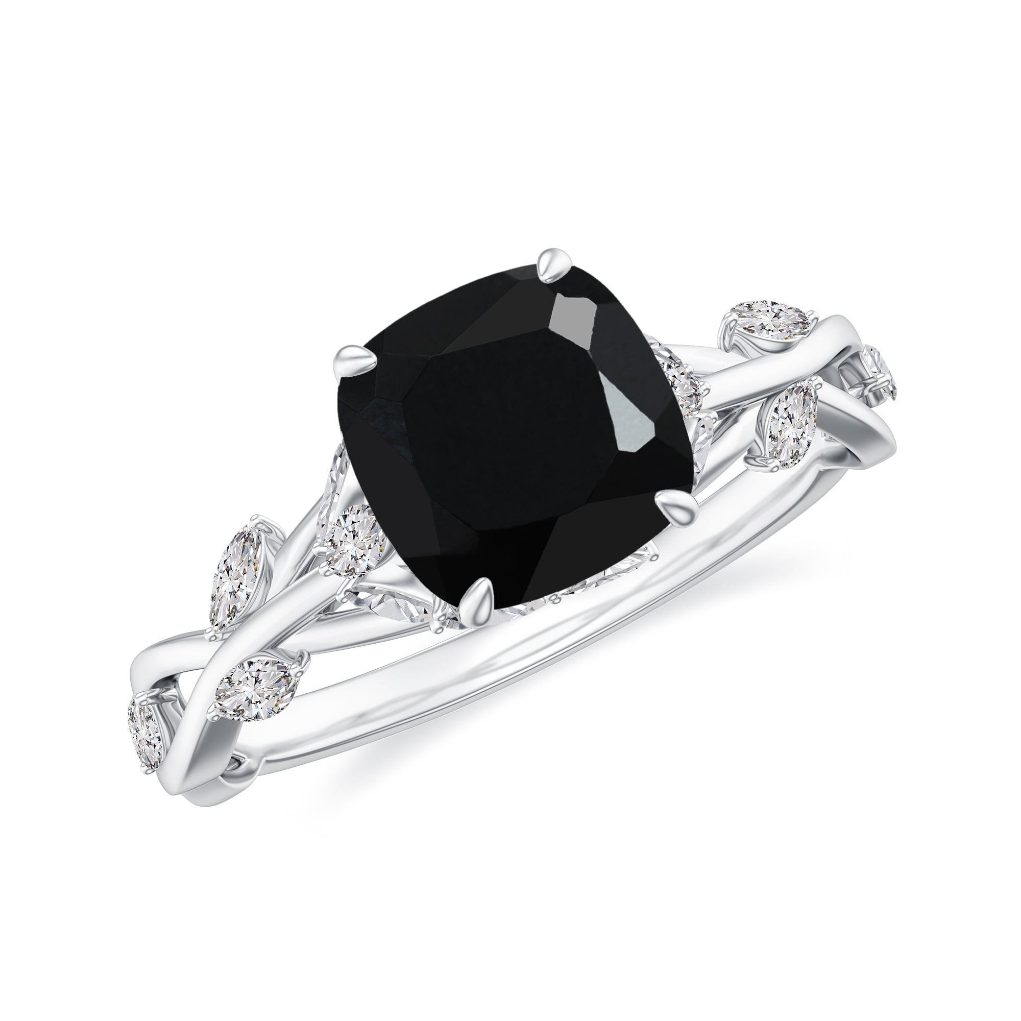 Vine Art Leaf Style Moissanite Ring Cushion Cut Black Onyx Engagement ...