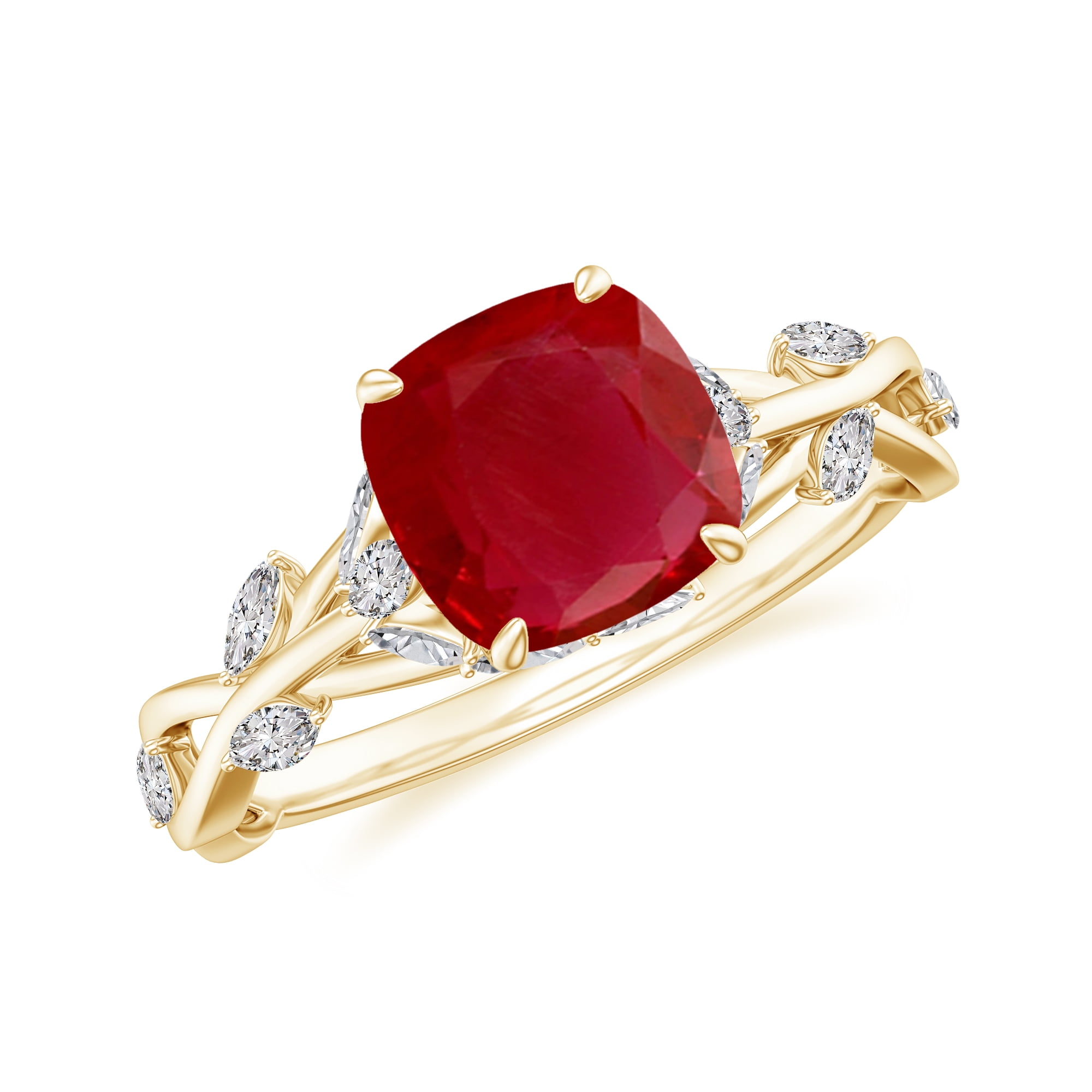 Vine Art Leaf Style Moissanite Ring Cushion Cut Ruby Engagement Ring in ...