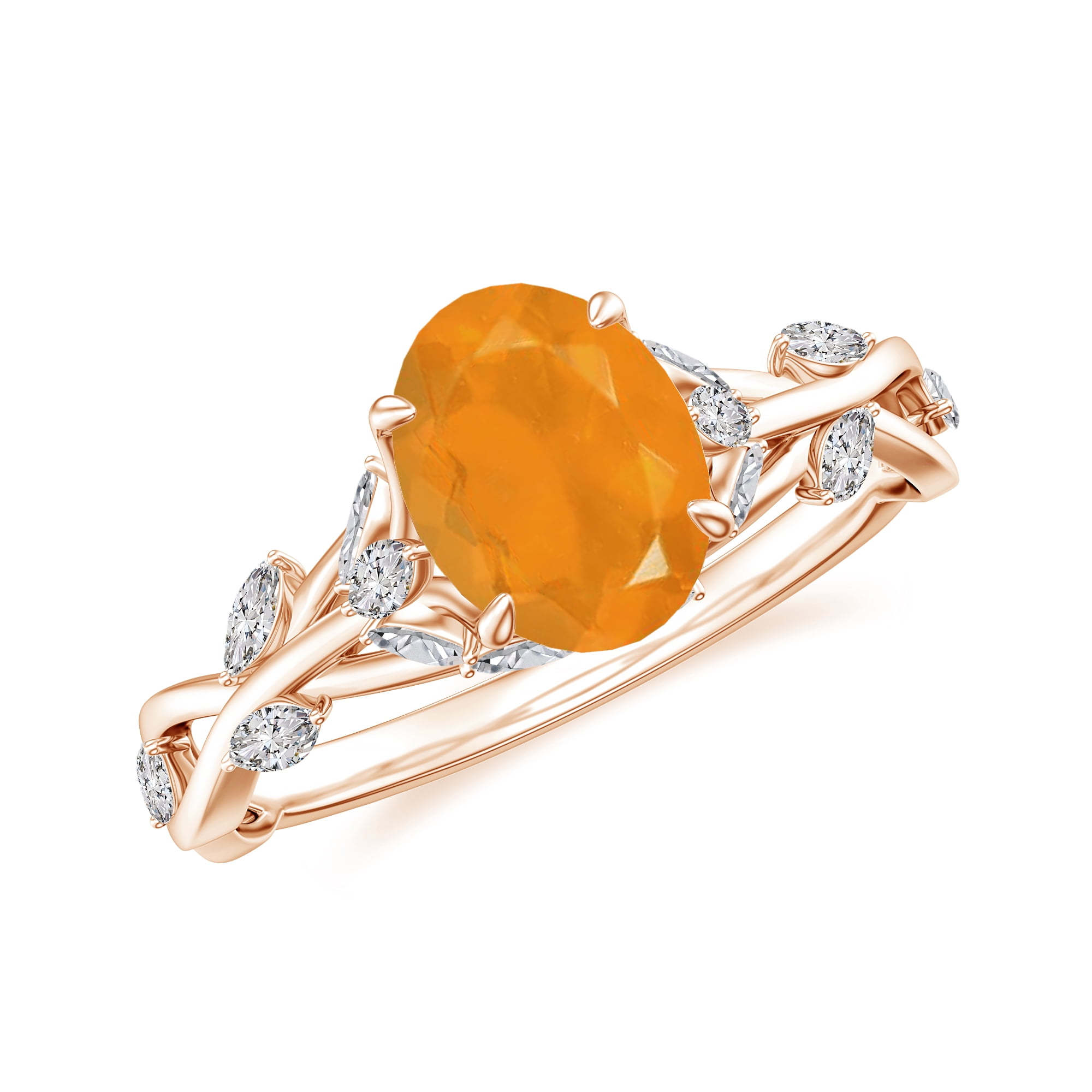 Vine Art Leaf Style Moissanite Ring Oval Shaped Fire Opal Engagement ...