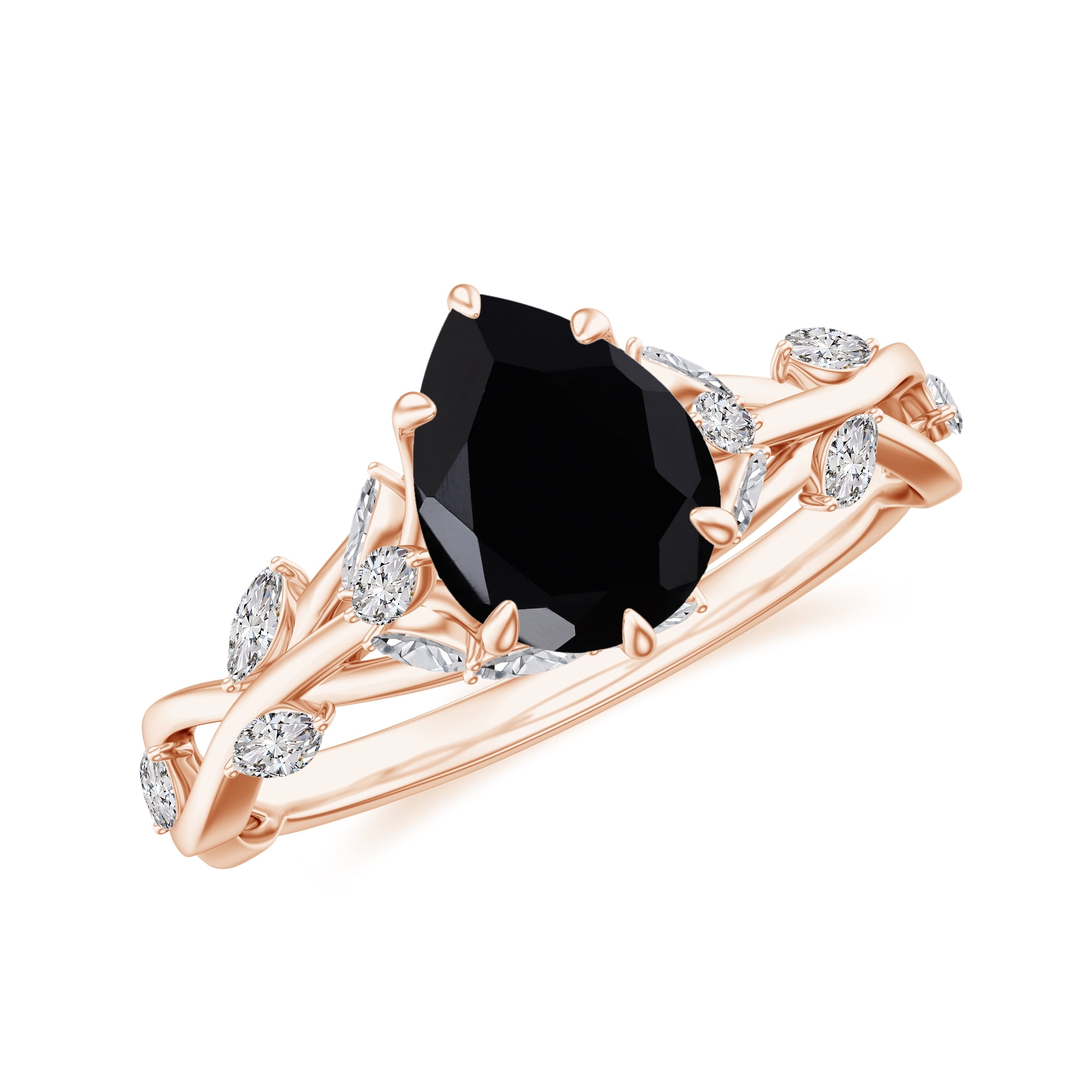 Vine Art Leaf Style Moissanite Ring Pear Shaped Black Onyx Engagement Ring in Sterling Silver ...