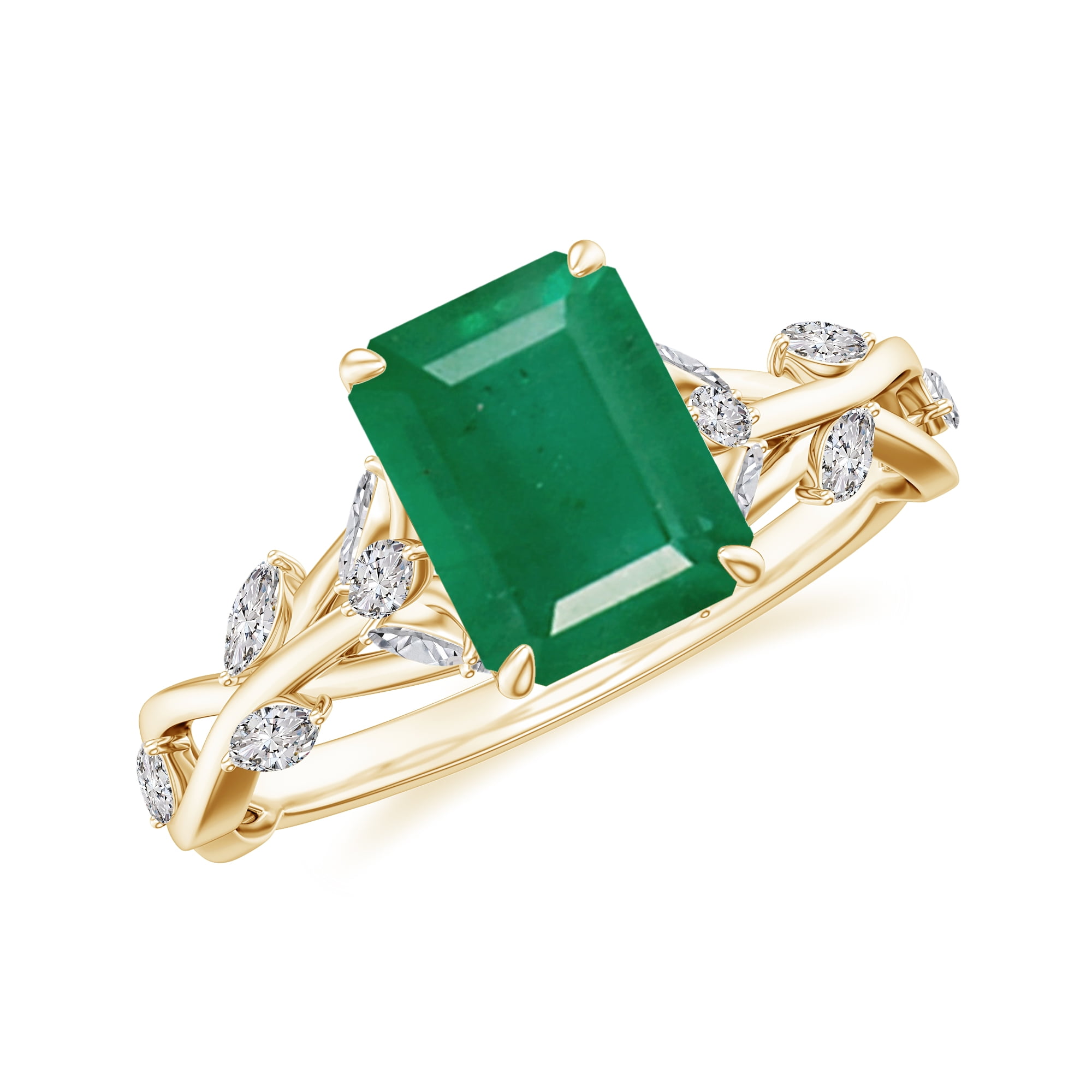 Vine Art Leaf Style Moissanite Ring Princess Cut Emerald Engagement ...