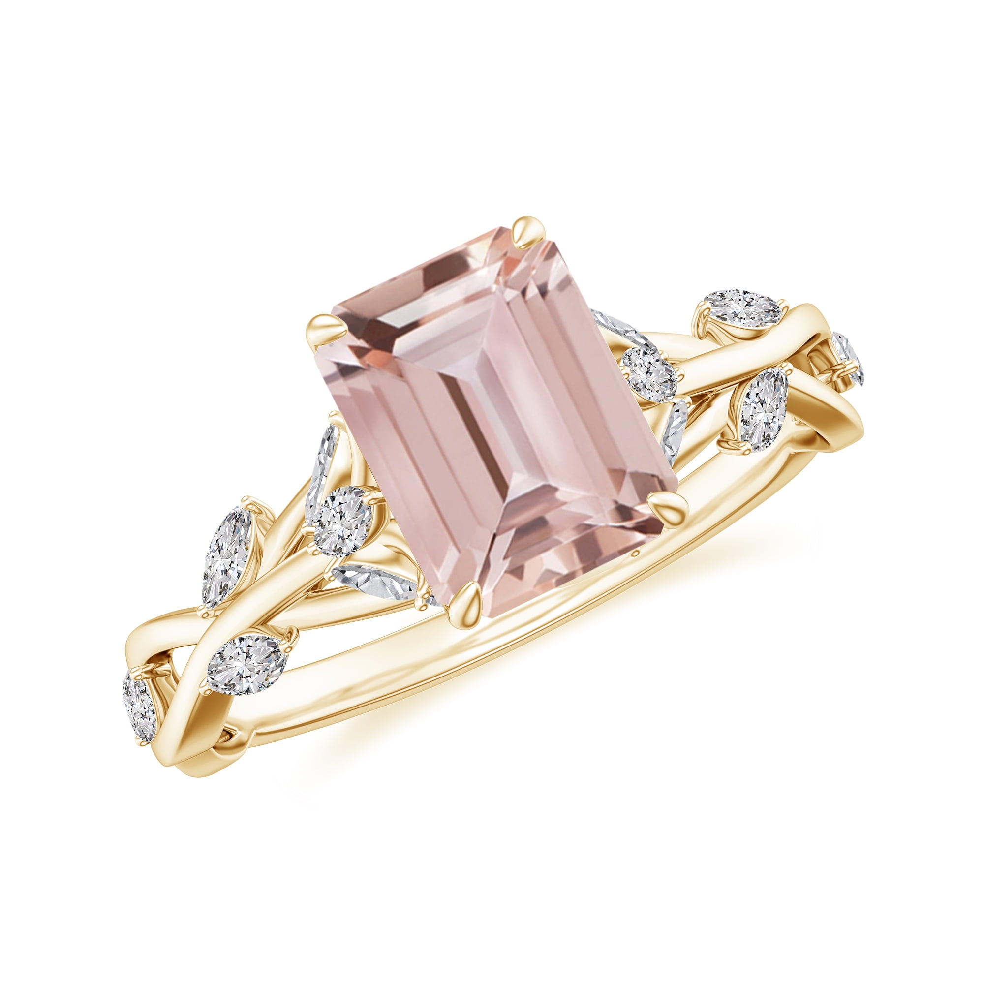Vine Art Leaf Style Moissanite Ring Princess Cut Morganite Engagement ...