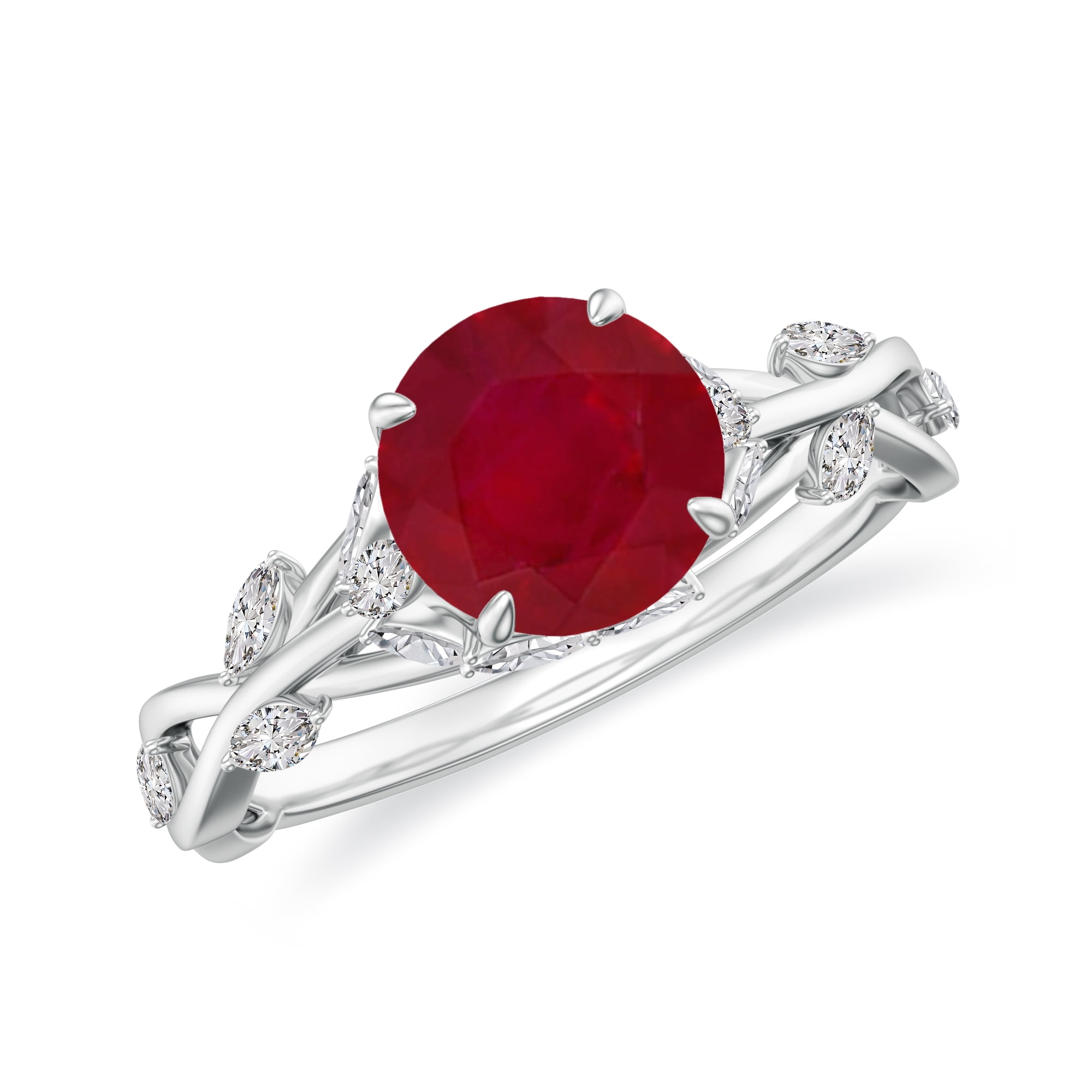 Vine Art Leaf Style Moissanite Ring Ruby Engagement Ring in Sterling ...