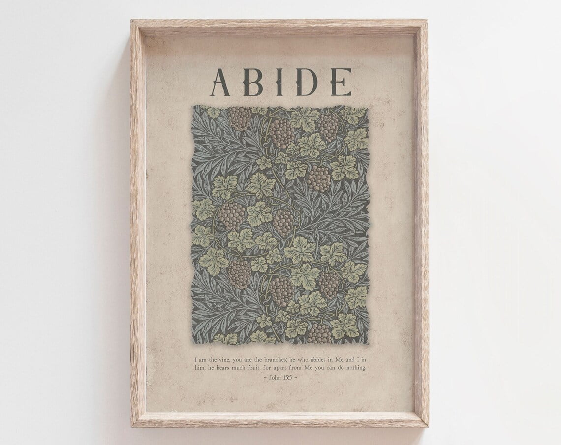 Vine And Branches John 15:5 Abide Bible Verse Wall Art, Vintage ...