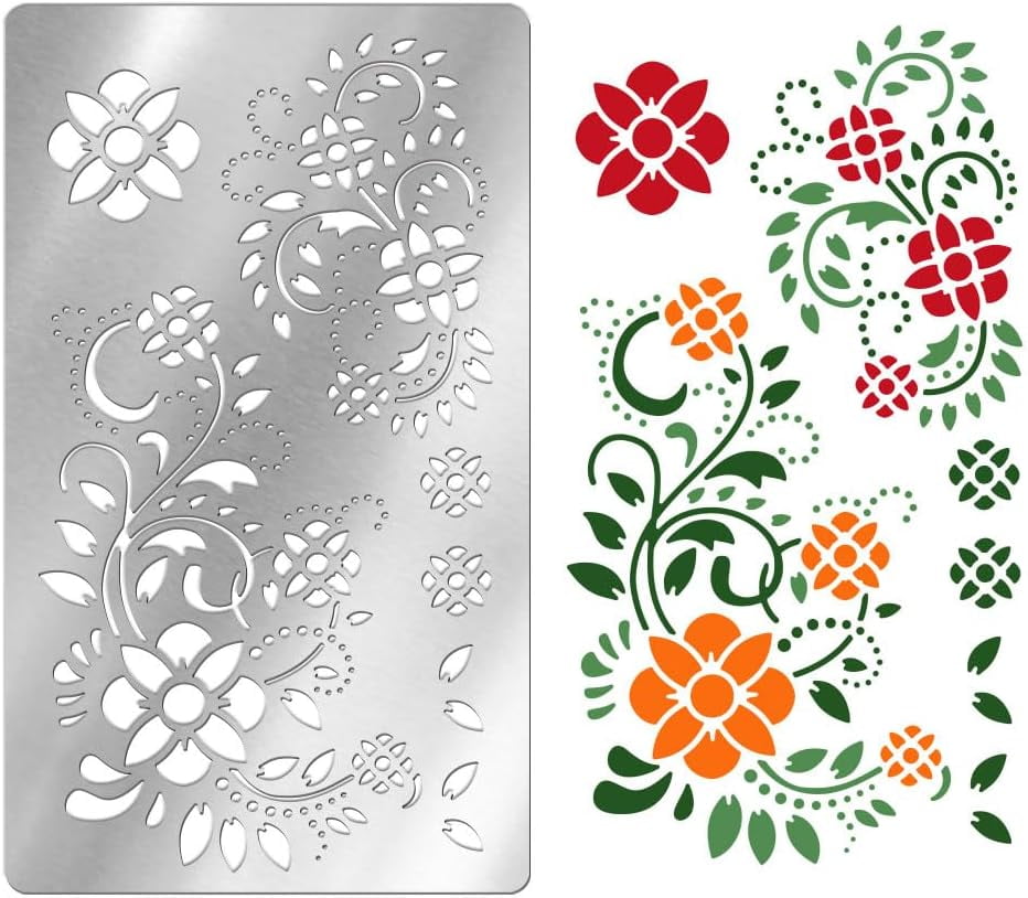 Vine Curly Flowers Pattern Metal Stencil Retro Flourish Stainless Steel Reusable Metal Template ...