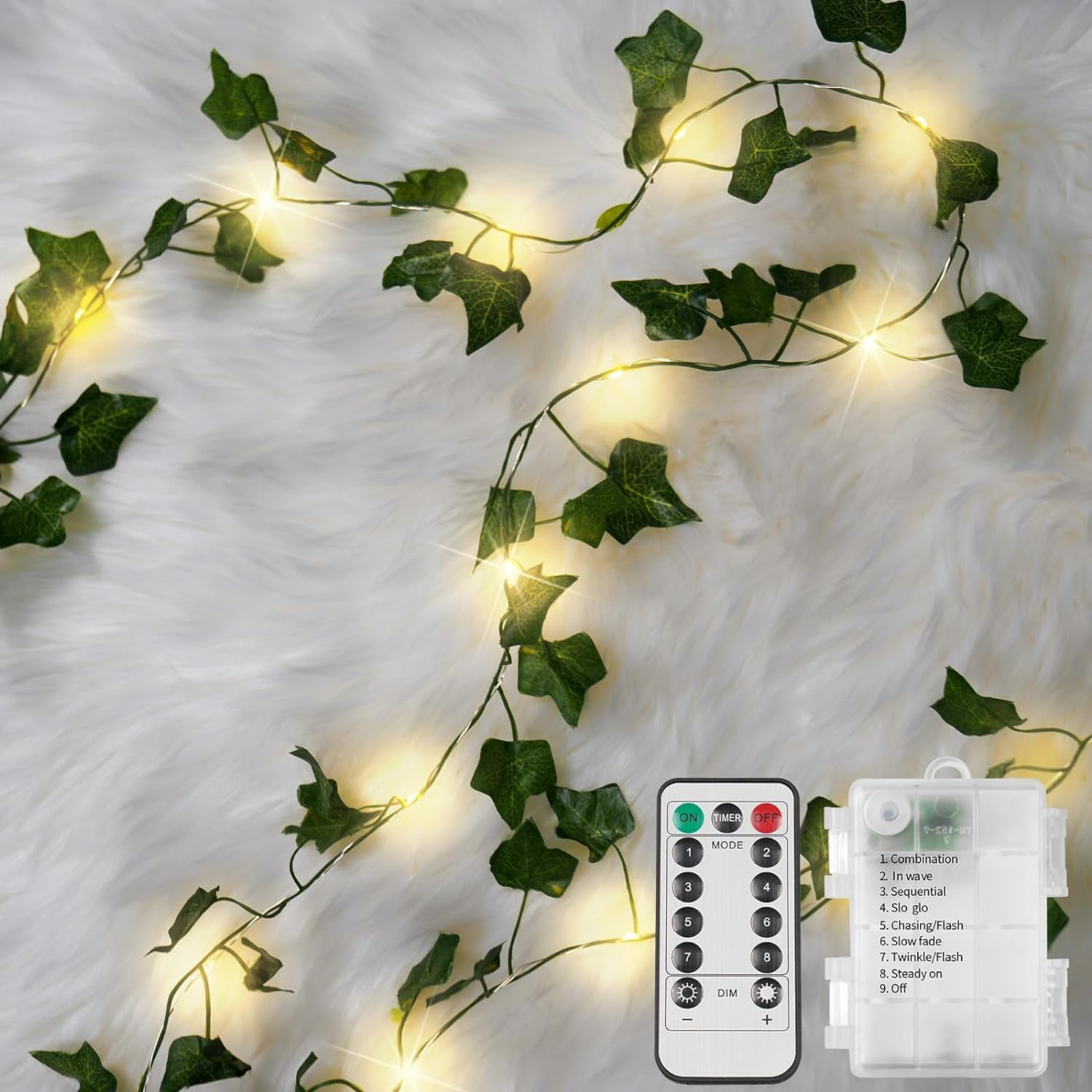 Vine with Fairy Lights Battery Operated, 33ft 100 LED Ivy String Lights ...