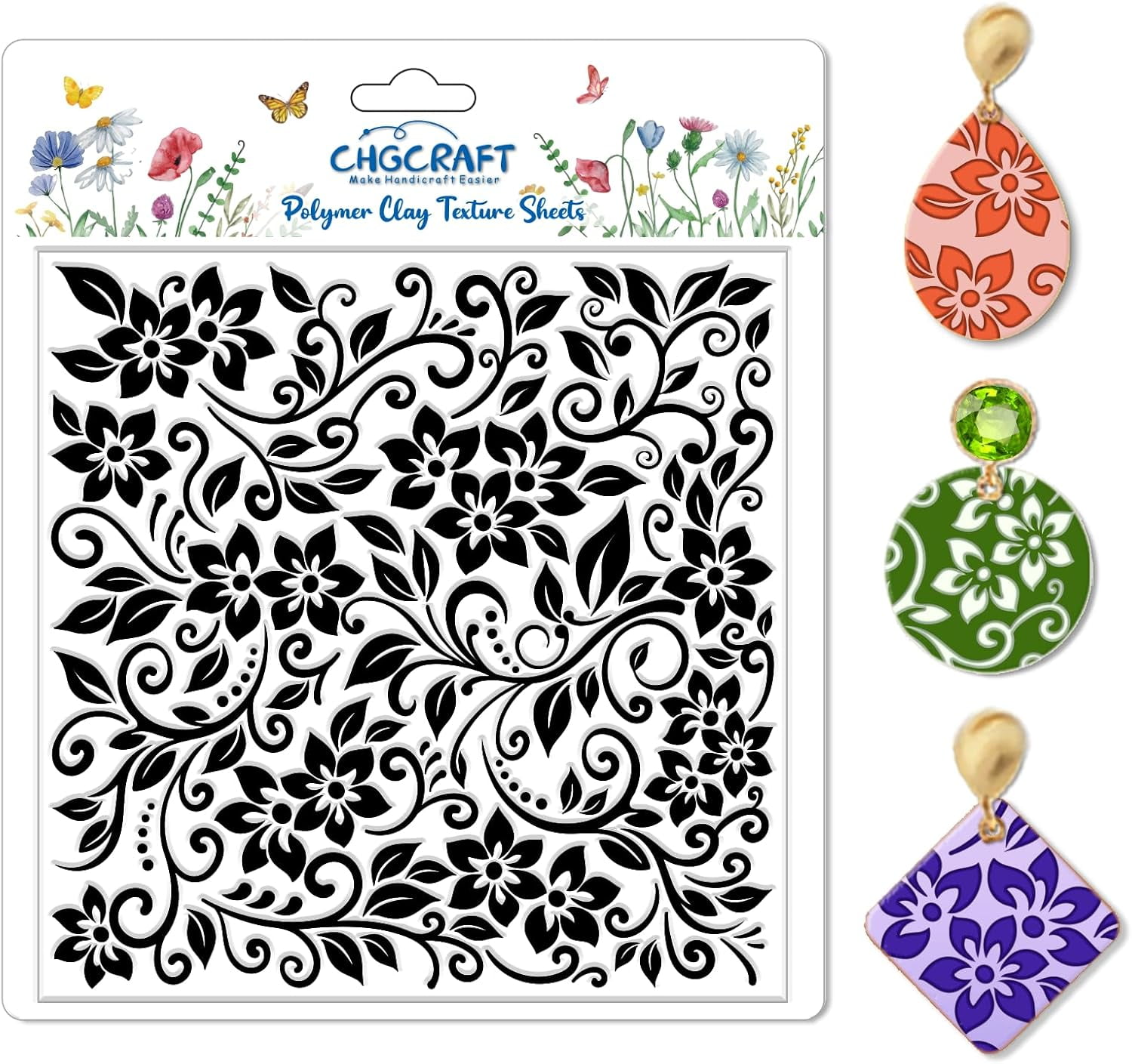 Vine Flower Polymer Clay Texture Sheets Single Seamless Plants Floral Pattern Silicone Texture ...