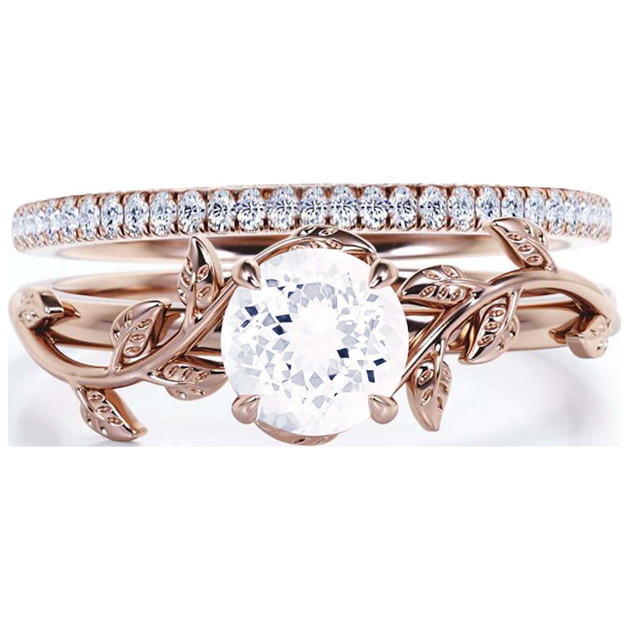 Vine Leaf Ring, Boho & hippie 1.50 Carat Round Cut Diamond Moissanite Engagement Ring, Wedding ...