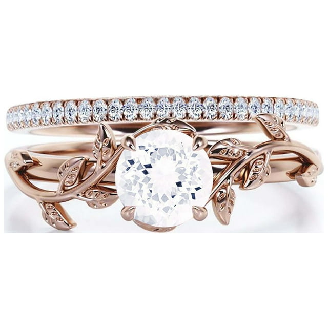 Vine Leaf Ring, Boho & hippie 1.50 Carat Round Cut Diamond Moissanite Engagement Ring, Wedding ...