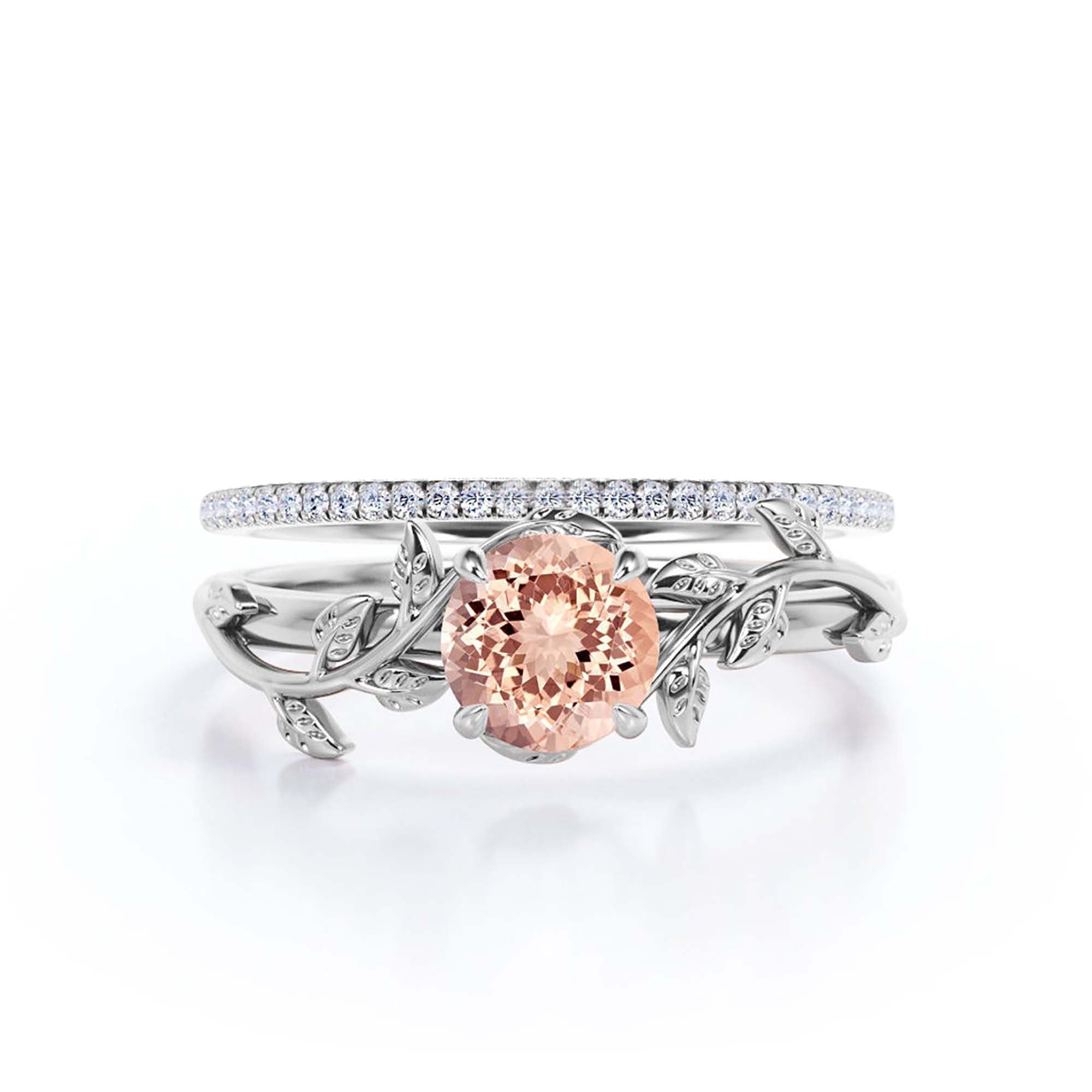 Vine Leaf Ring, Boho & hippie 1.50 Carat Round Cut Morganite And Diamond Moissanite Engagement ...