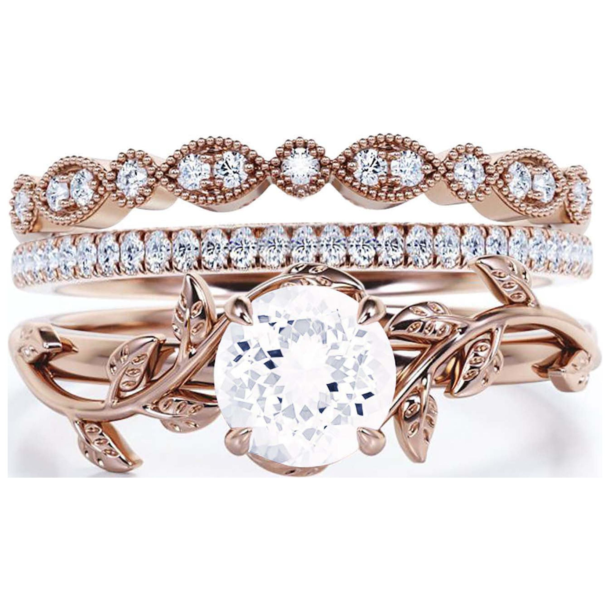 Vine Leaf Ring, Boho & hippie 2.00 Carat Round Cut Diamond Moissanite Engagement Ring, Wedding ...