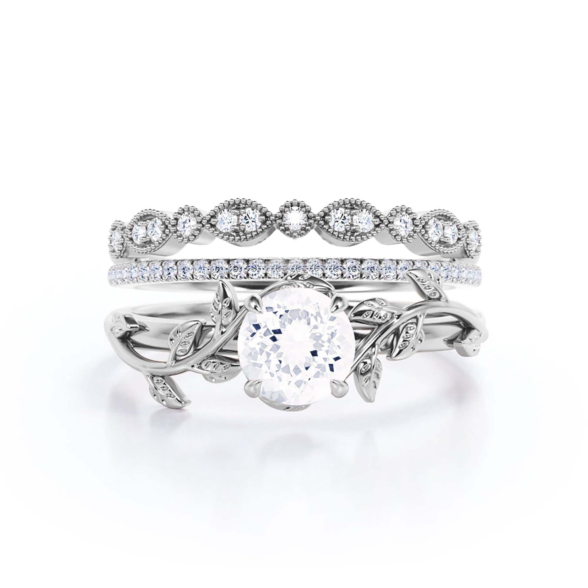 Vine Leaf Ring, Boho & hippie 2.00 Carat Round Cut Diamond Moissanite ...
