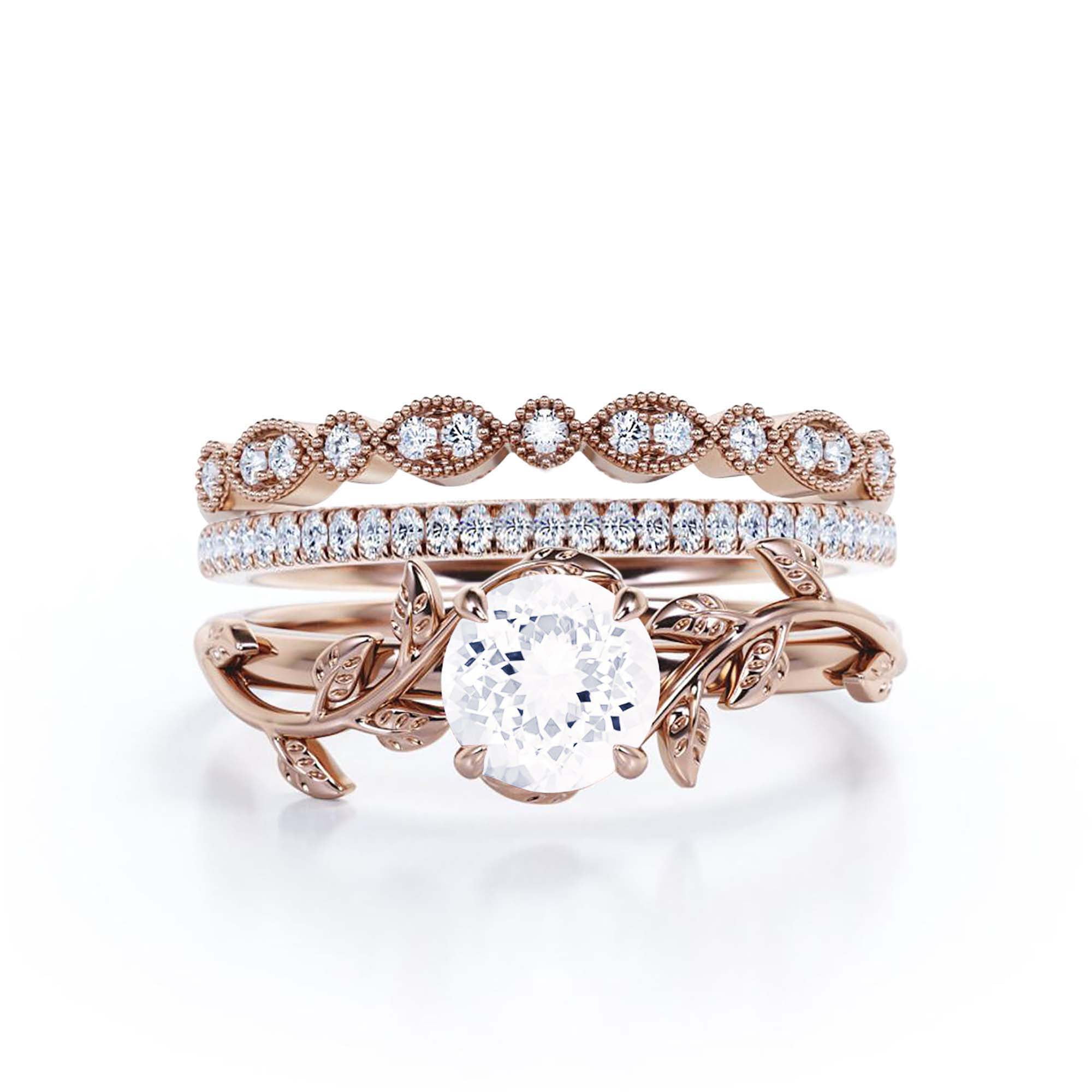 Vine Leaf Ring, Boho & hippie 2.00 Carat Round Cut Diamond Moissanite Engagement Ring, Wedding ...