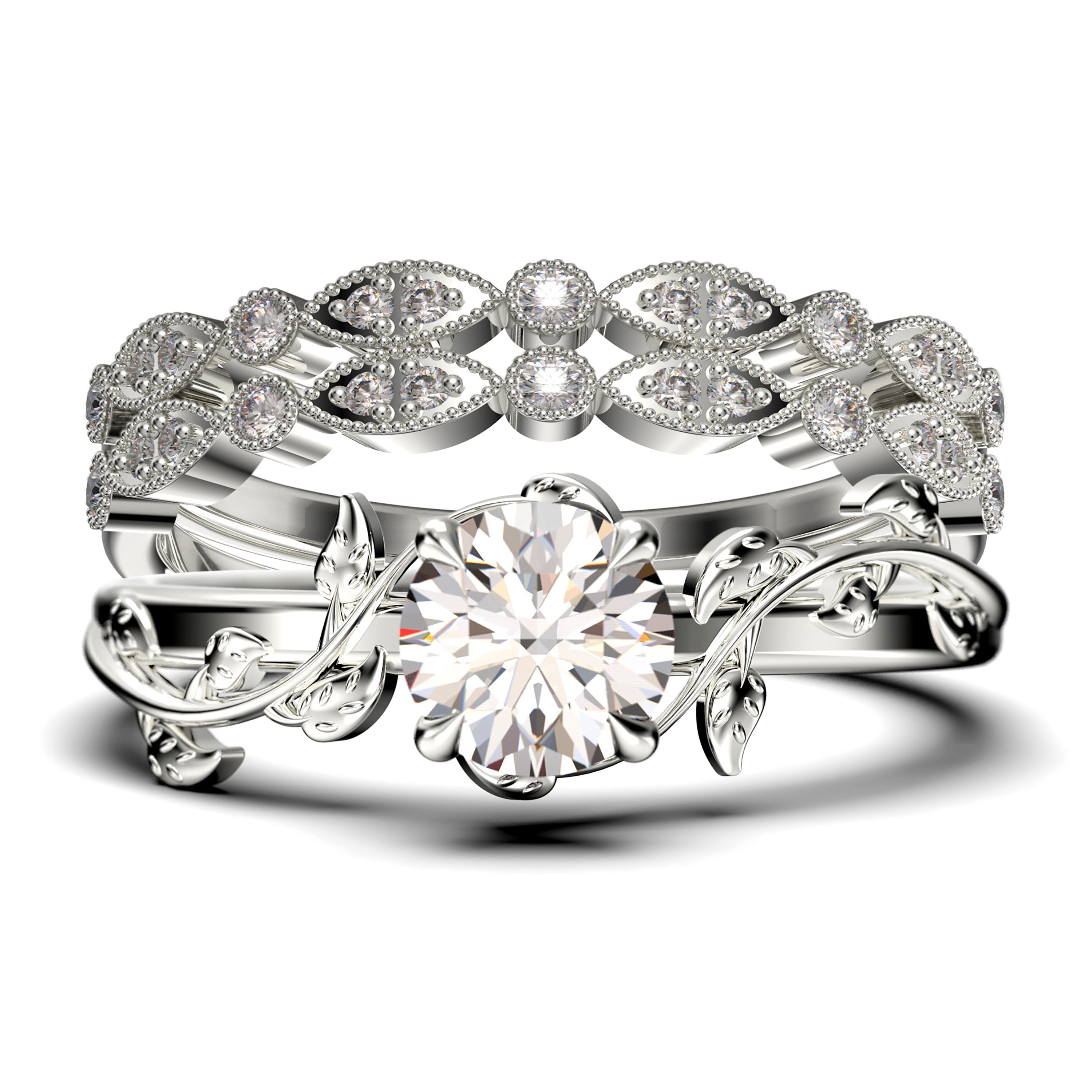 Vine Leaf Ring, Boho & hippie 2.00 Carat Round Cut Diamond Moissanite Engagement Ring, Wedding ...