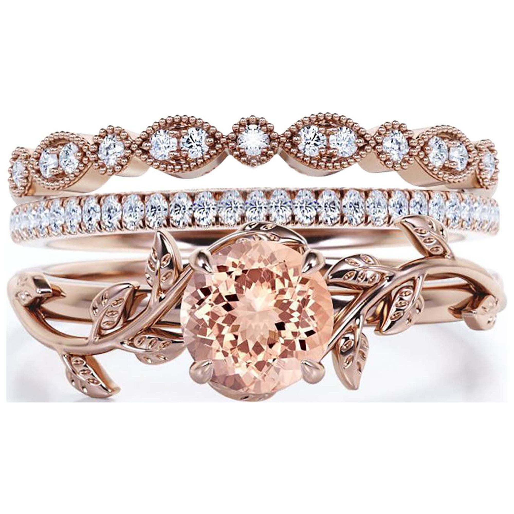 Vine Leaf Ring, Boho & hippie 2.00 Carat Round Cut Morganite And Diamond Moissanite Engagement ...