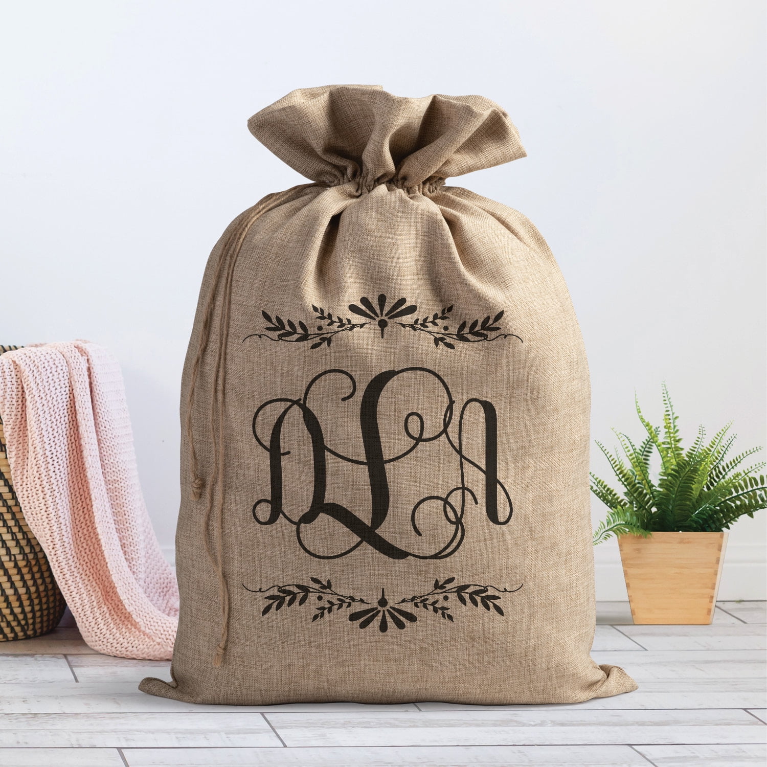 Vine Monogram Personalized Burlap Laundry Bag - Walmart.com
