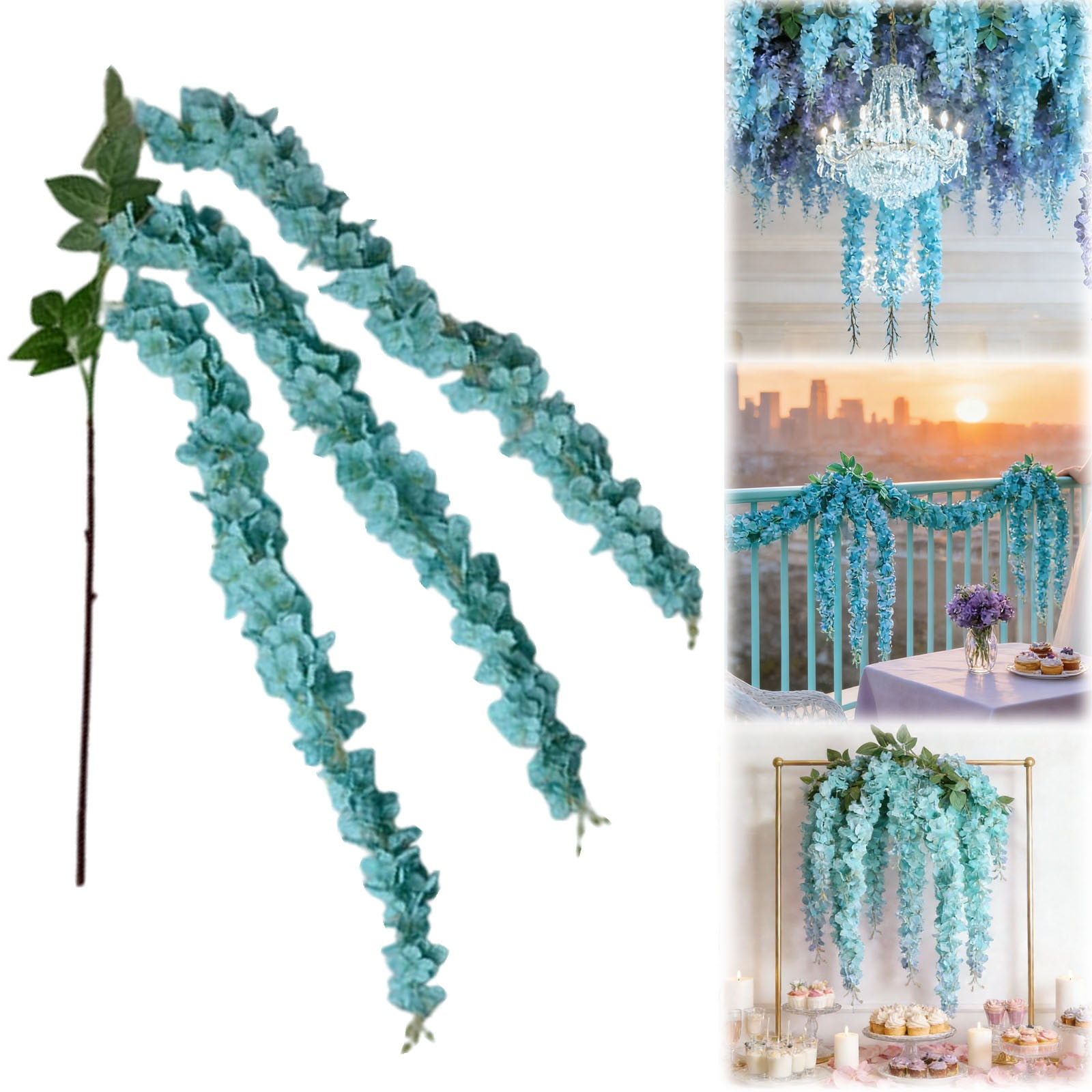 Vine Wisteria Flower String - Artificial Blue Wisteria Garland with ...