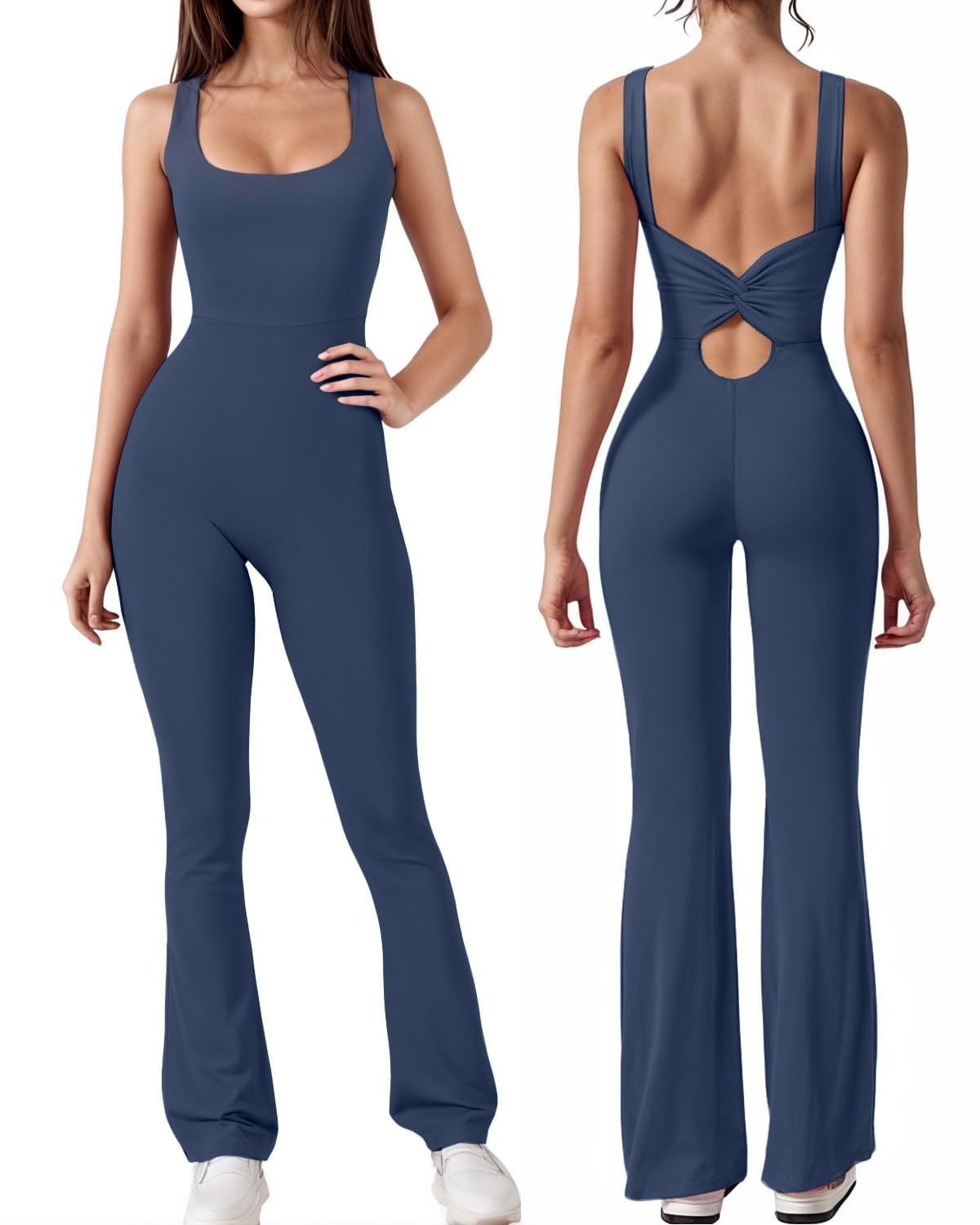 Vine Women Flare Jumpsuits One Piece Yoga Workout Strappy Square Neck ...