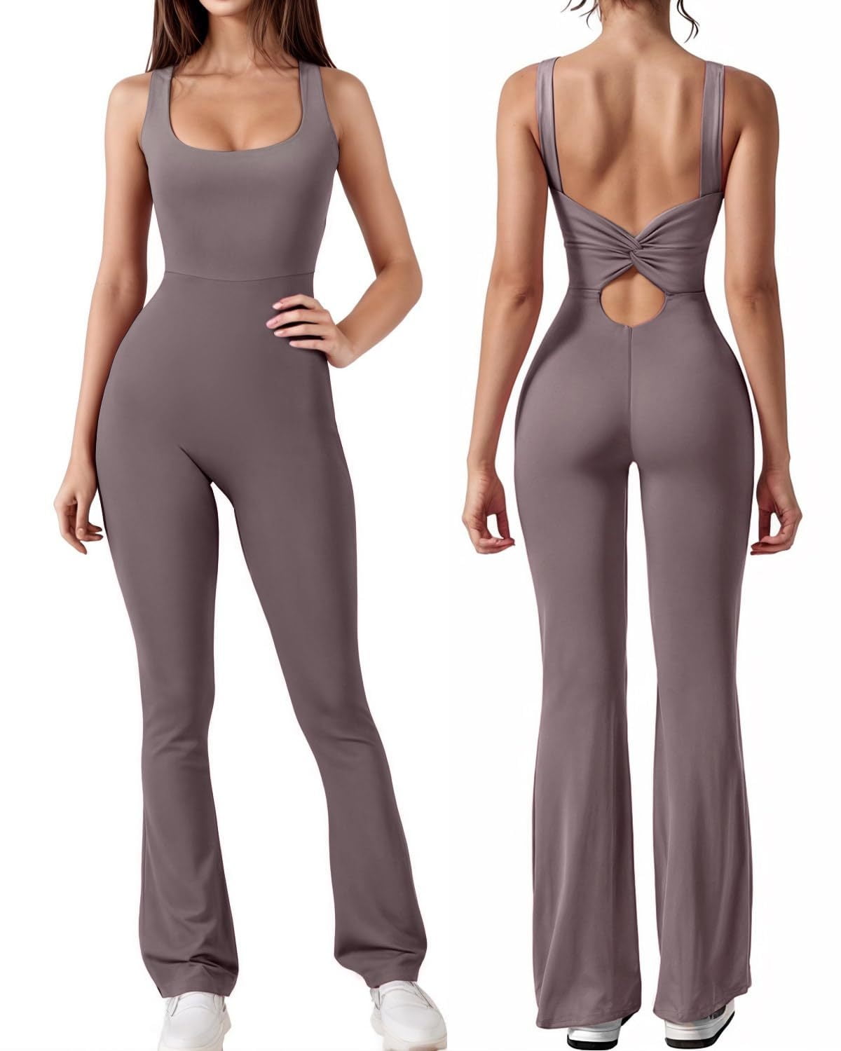 Vine Women Flare Jumpsuits One Piece Yoga Workout Strappy Square Neck