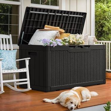 Large 80 Gallon Waterproof Plastic Outdoor Storage Deck Box with ...