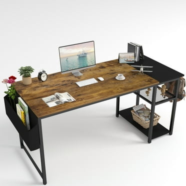 Costway 48'' L Shaped Desk, Adjustable Shelf, Home Office, Natural ...