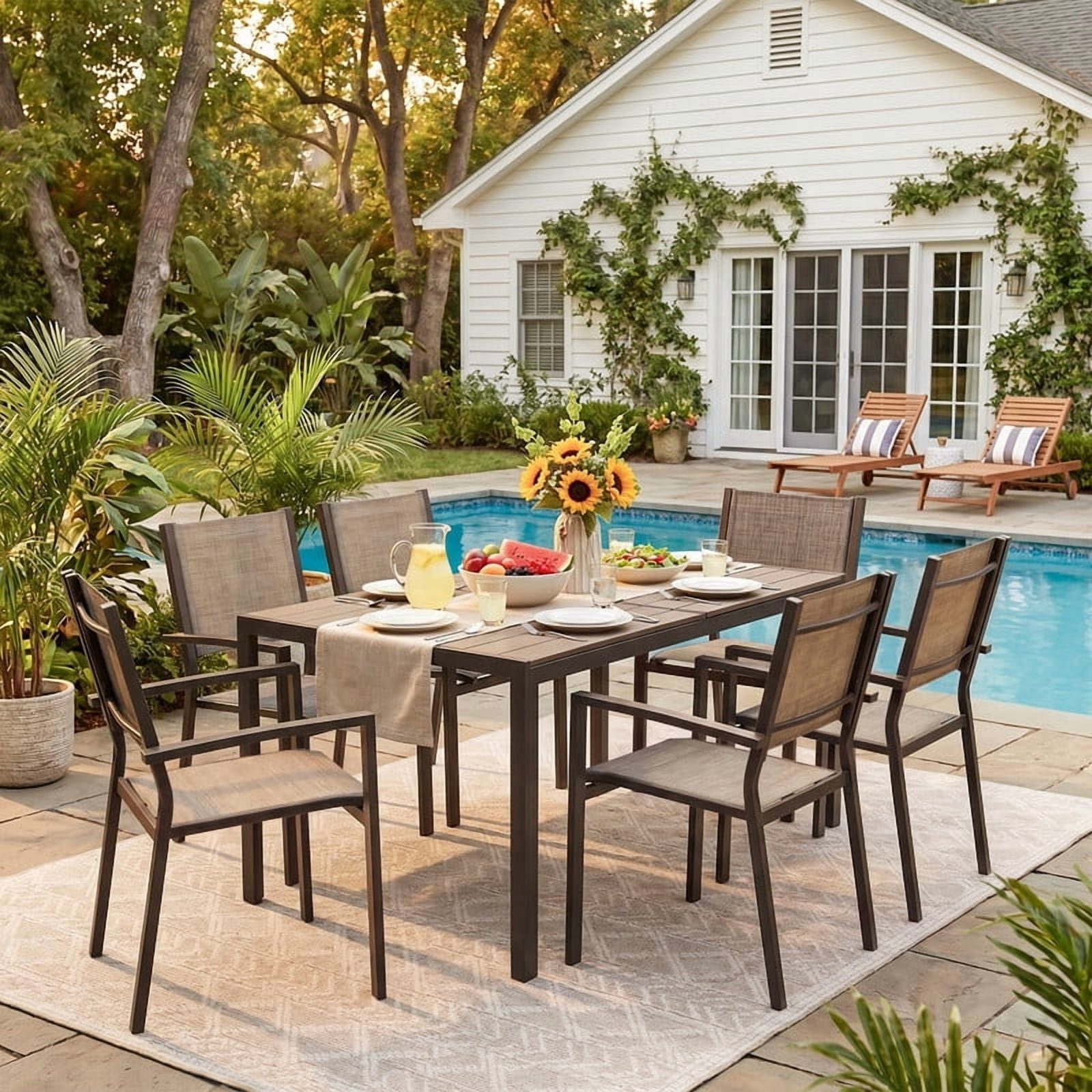 Vineego 7-Piece Outdoor Dining Set for 6, Easy-to-Store Textilene Patio ...