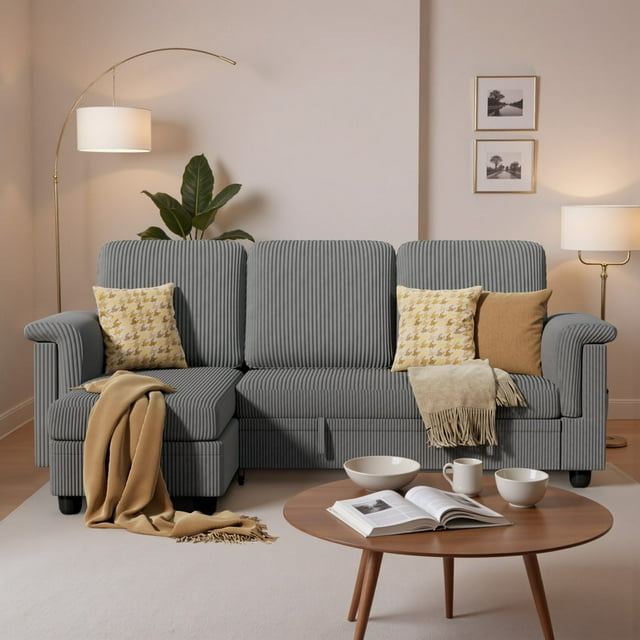 Vineego Corduroy Versatile Sectional Couch, Small Sleeper Sofa with ...