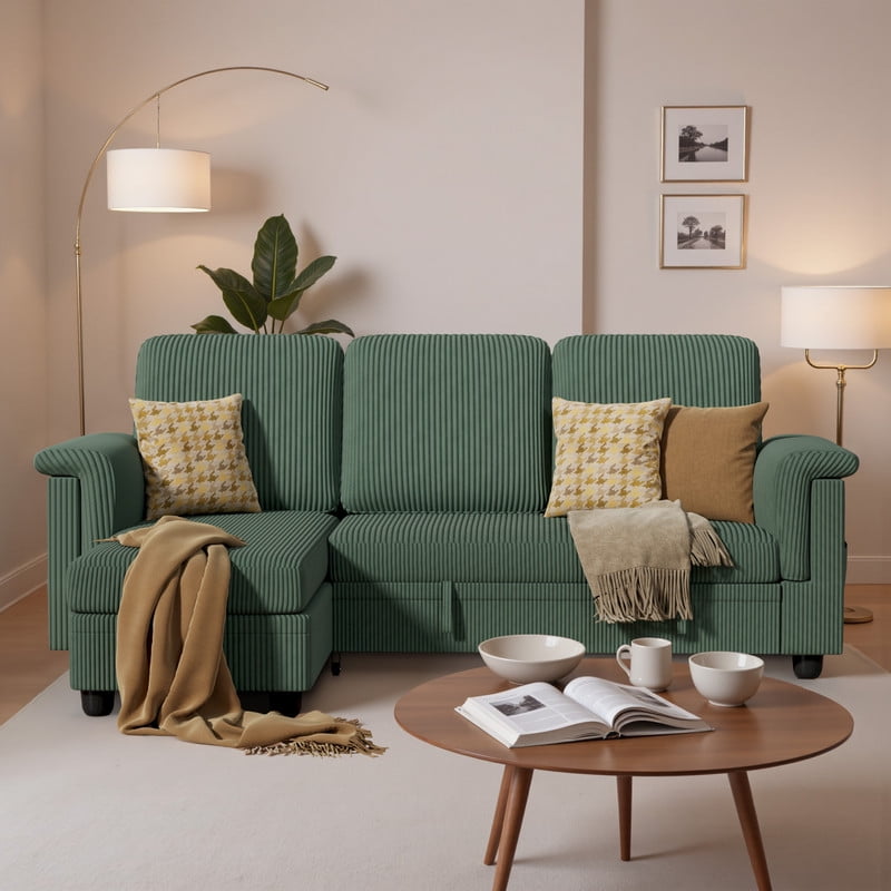 Vineego Corduroy Versatile Sectional Couch, Small Sleeper Sofa with ...