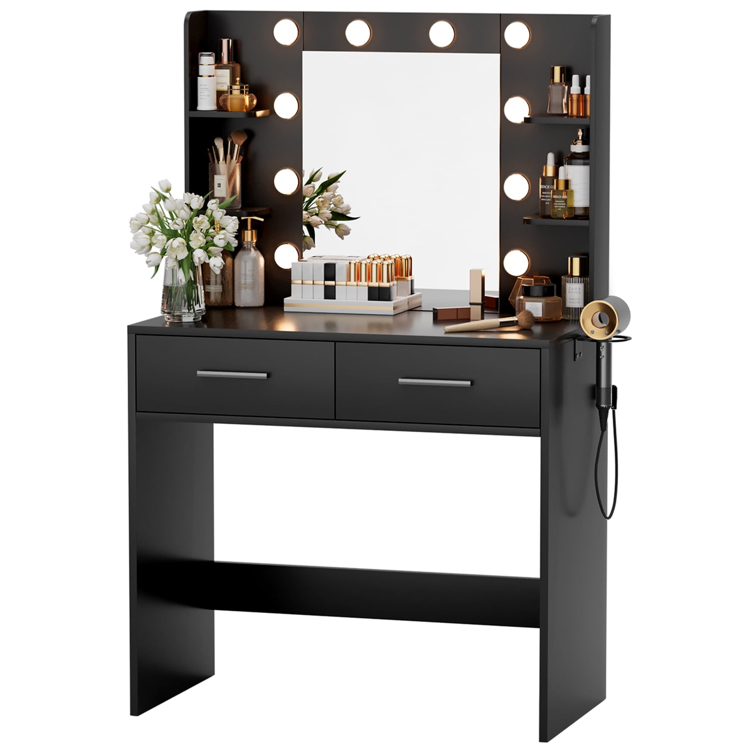 Vineego Makeup Vanity Desk with Lighted Mirror & Power Outlet, Makeup ...