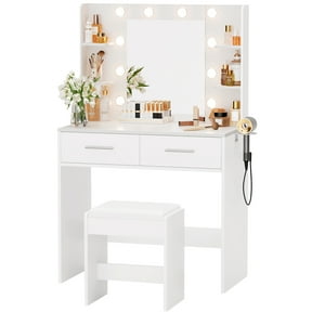 Mainstays Get Ready with Me GRWM Vanity Table with Lighted Mirror and ...
