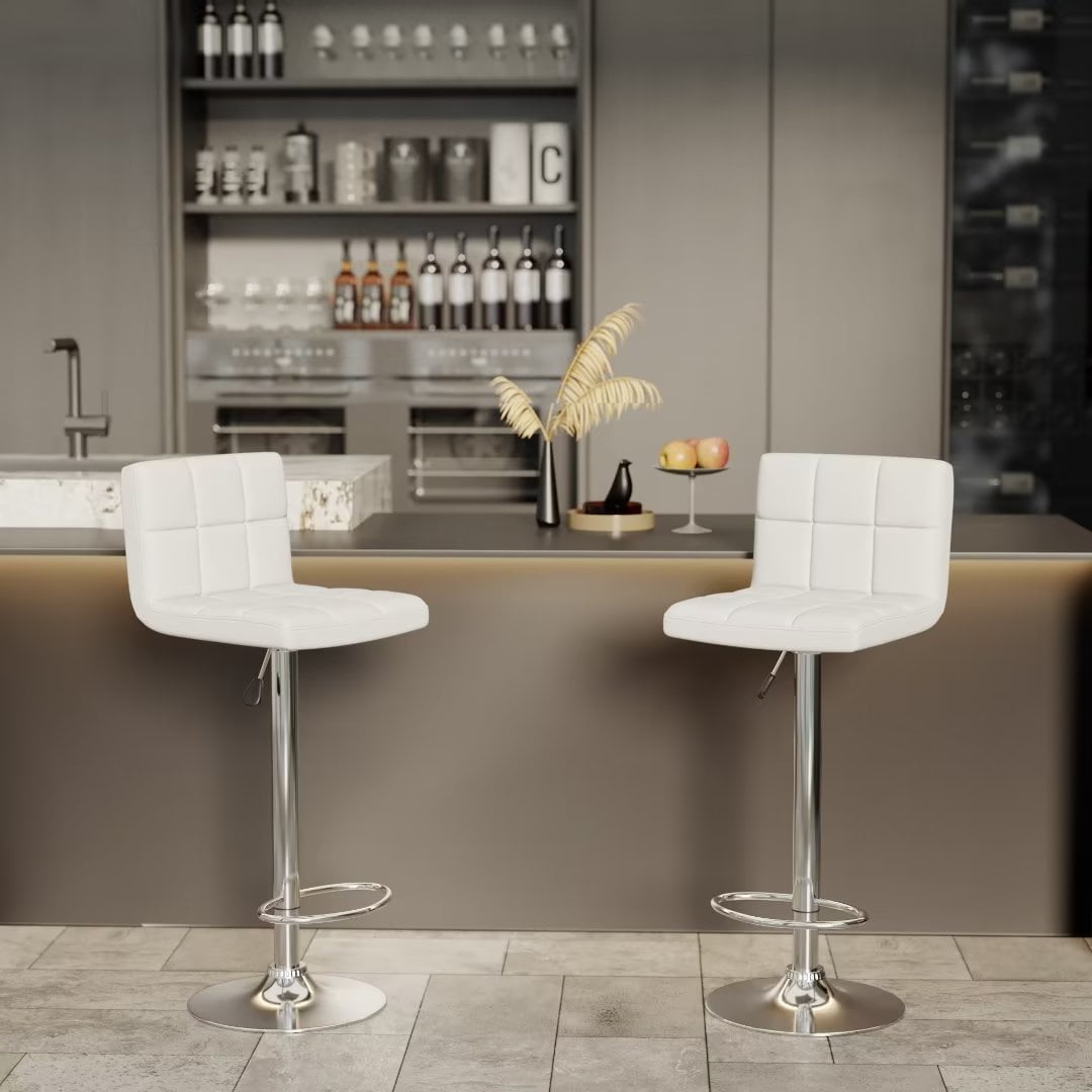 Vineego Modern Square PU Leather Swivel Adjustable Bar Stool Set of 2 Bar Stool for Kitchen Counter Black Size 15.35 inch x 13.38 inch x 44.00
