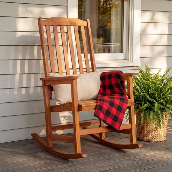 Vineego Outdoor Rocking Chair Solid Acacia Wood High Back, Patio Rocker ...