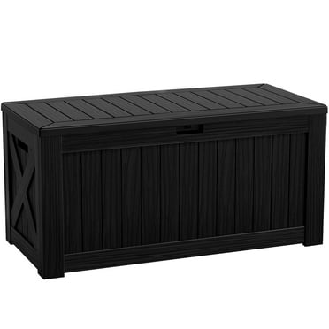 Large 31 Gallon Black Resin Outdoor Patio Storage Deck Box, Wood Look ...