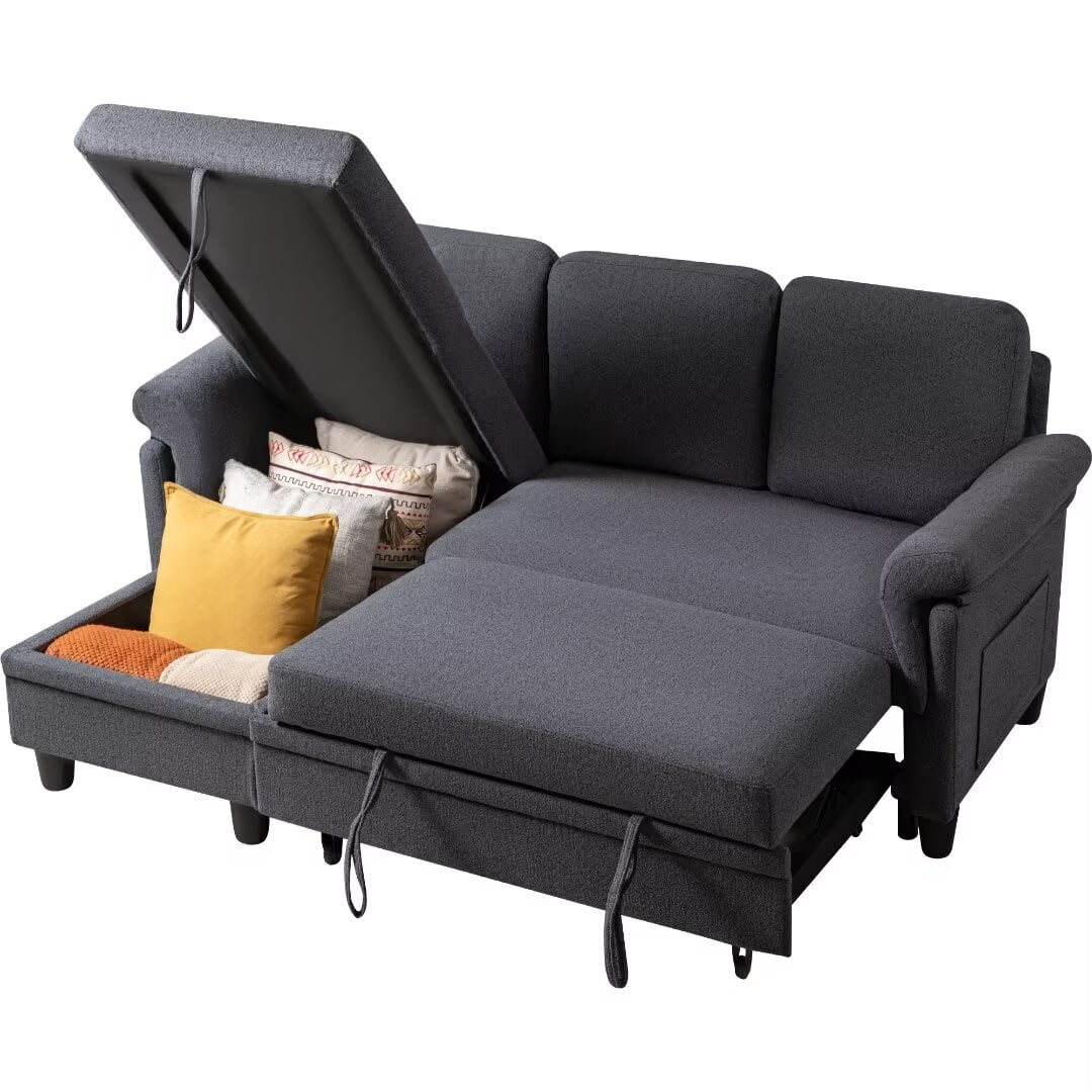 Vineego Versatile Sectional Sofa Couch, Small Sleeper Sofa with Storage and Pull-Out Bed ...