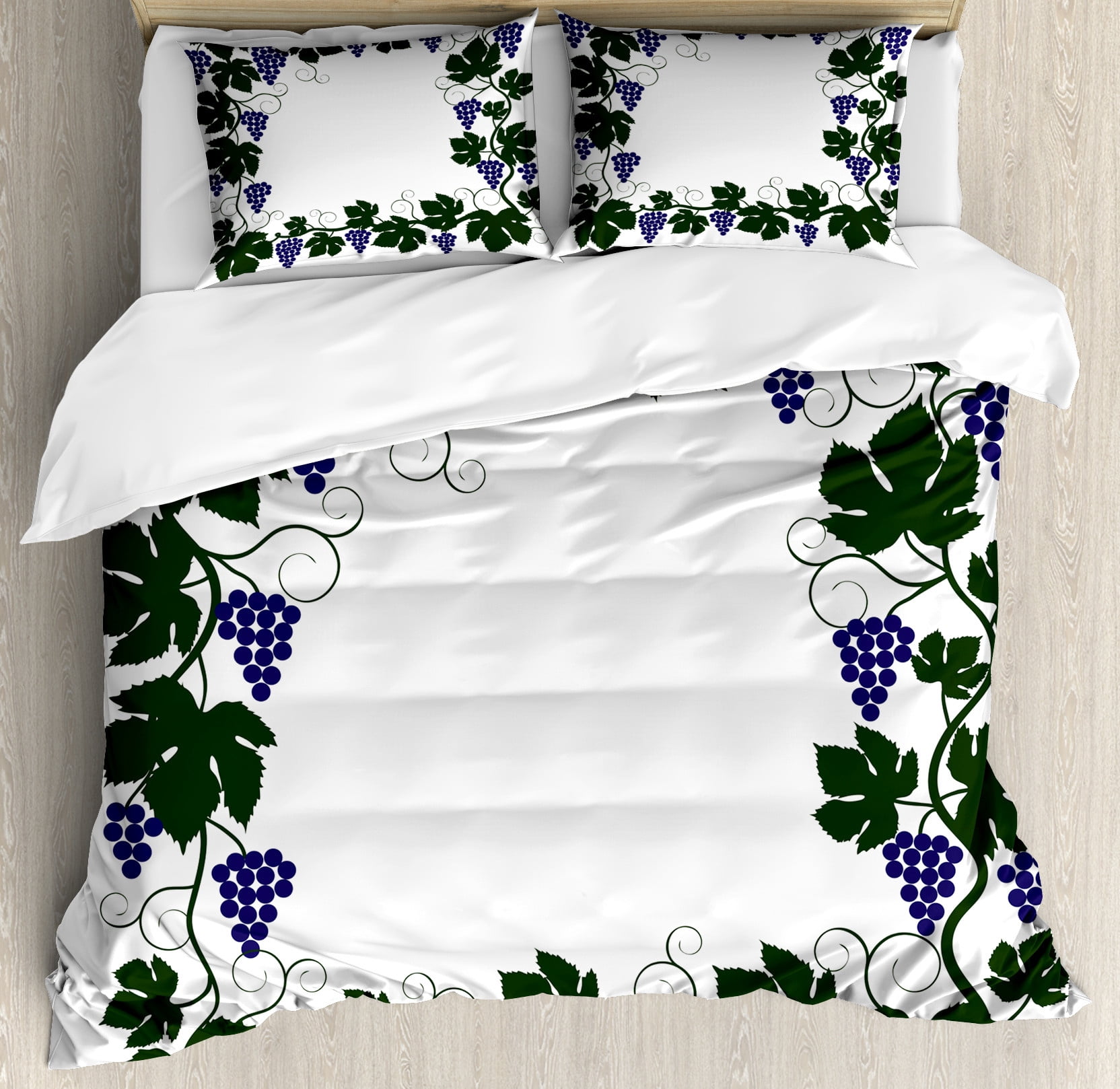 Vines Duvet Cover Set, Framed Vine Grapes Leaves Garden Theme Abstract ...