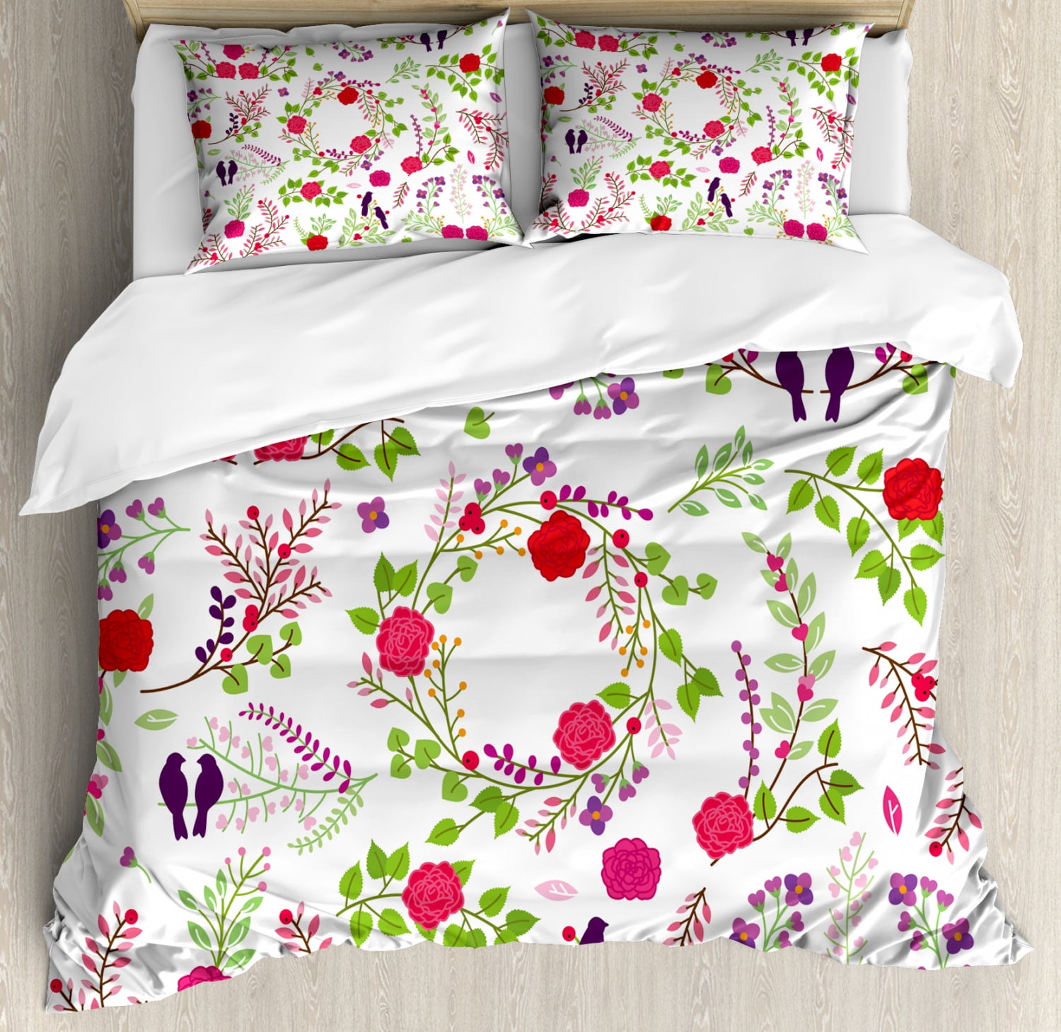 Vines Duvet Cover Set Queen Size, Spring Theme Singing Birds Rose ...